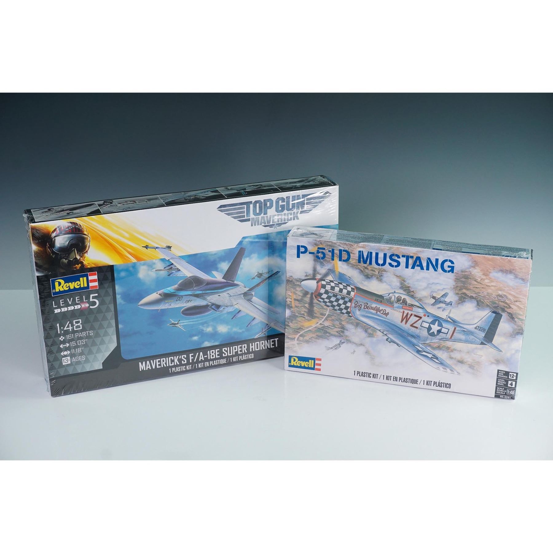 2pc Revell 1:48 Model Kits, P-51 Mustang, & Top Gun Maverick F/A-18E