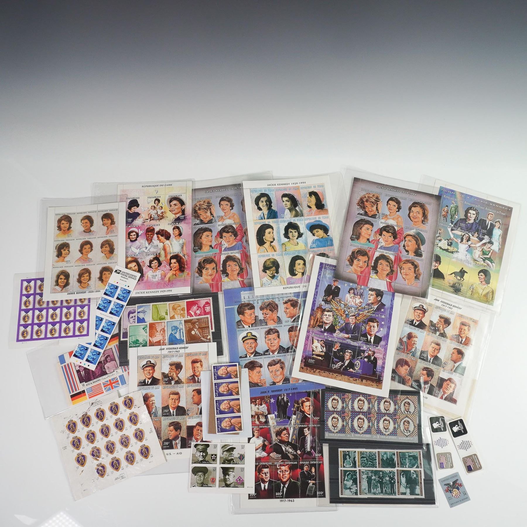 21pc Kennedy and USPS Stamp Sheet Lot with COAs