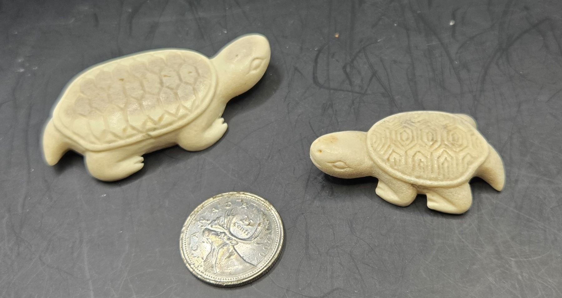 Two Circa 1960 Bone Carvings of Turtles