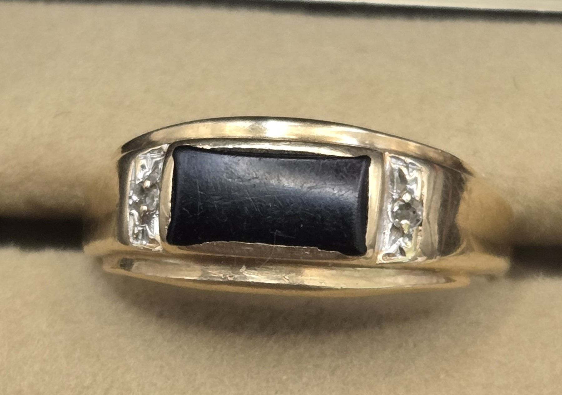 Men’s 10 Karat Yellow Gold Ring with Black Alaskan Stone and Mini Diamonds