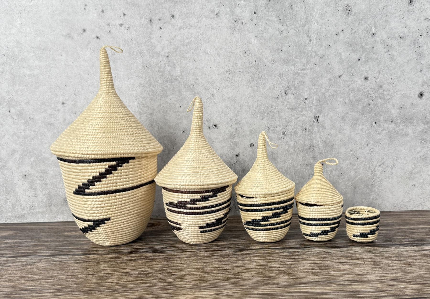 Rwanda Africa Woven Lidded Nesting Baskets