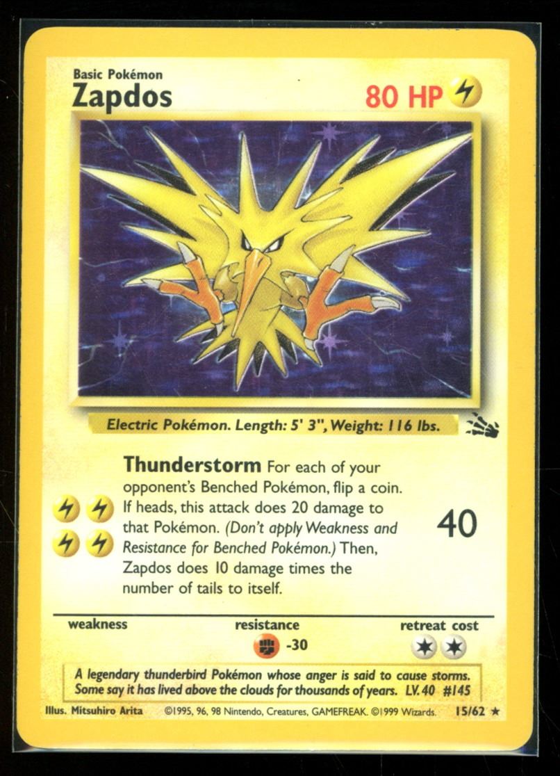 Pokemon Zapdos - 15/62 - Rare - Unlimited HOLO Fossil