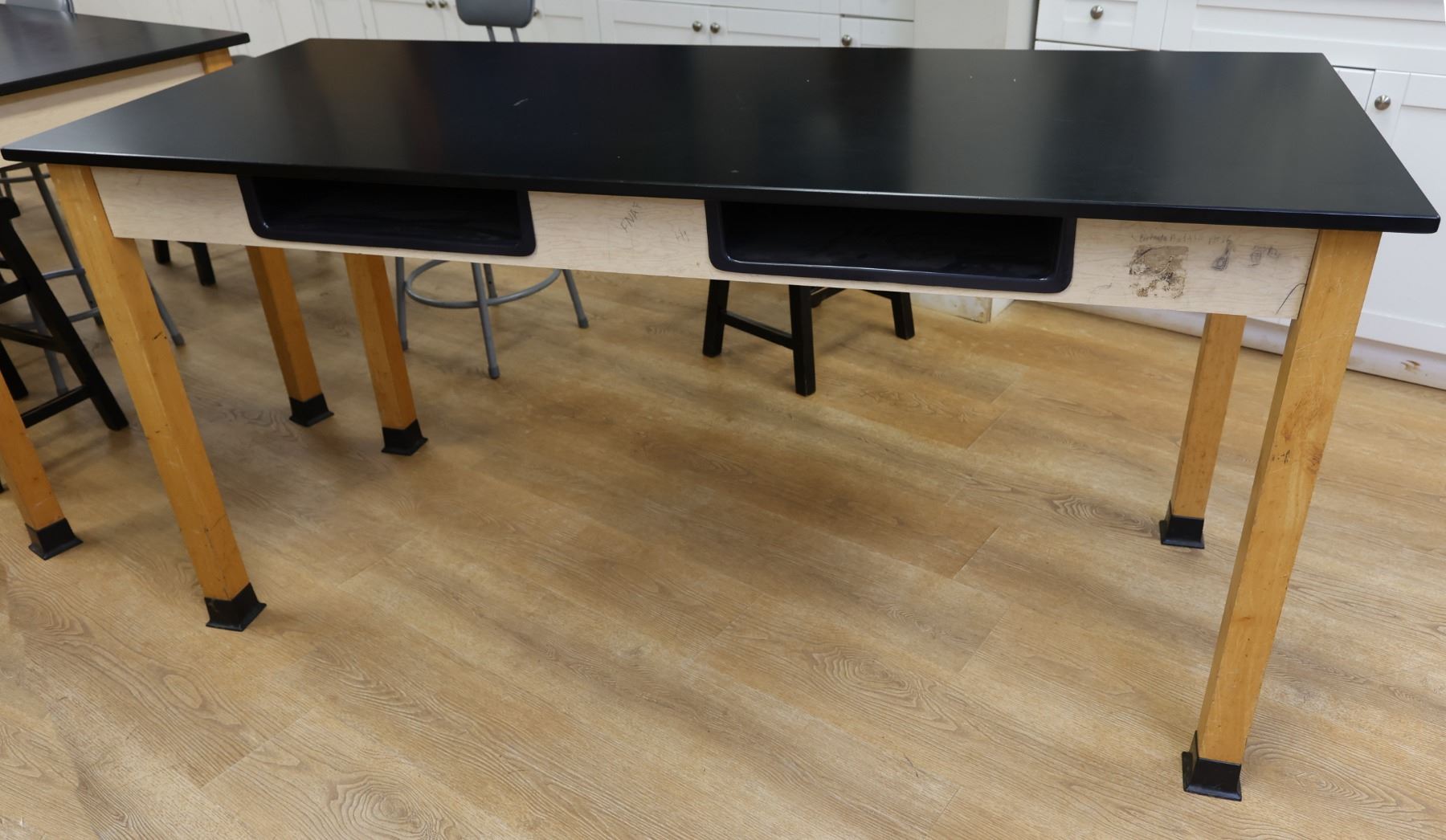 Wooden Science Lab Table w/ Black Top & Under Compartments 72" x 30" x 36"H