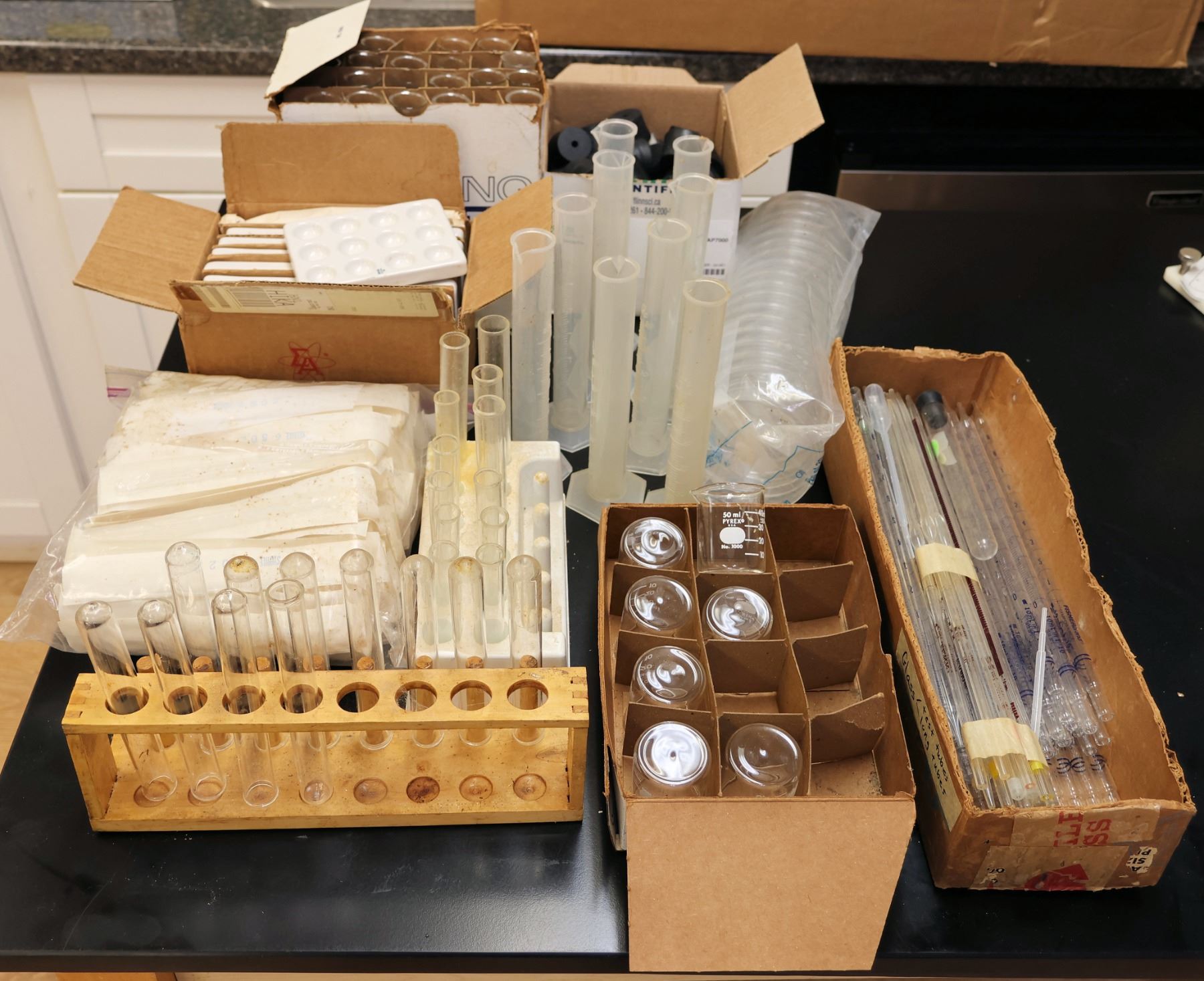 Multiple Glass & Plastic Cylinders, Holders, Lab Testing Trays ...