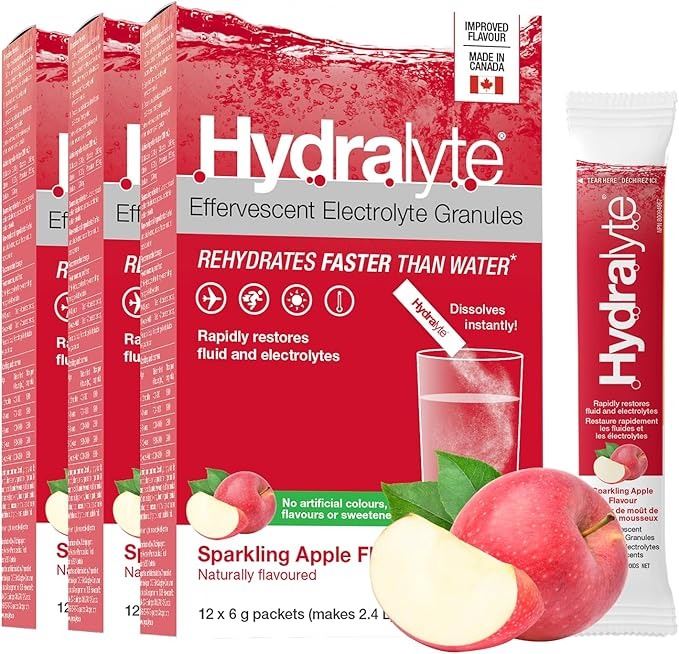 Hydralyte Electrolyte Powder - 3 Boxes of 12 x 6g Packets (Sparkling ...