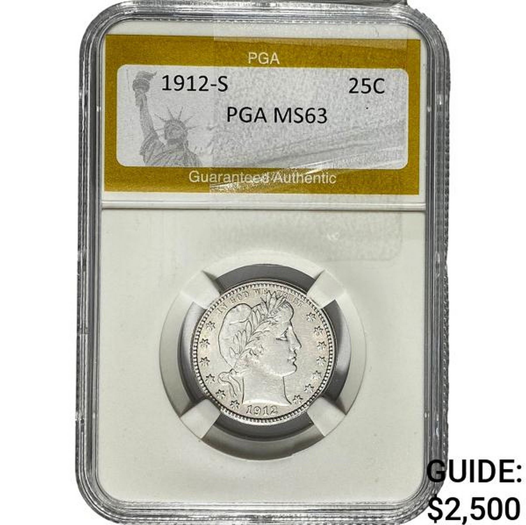 1912-S Barber Quarter PGA MS63