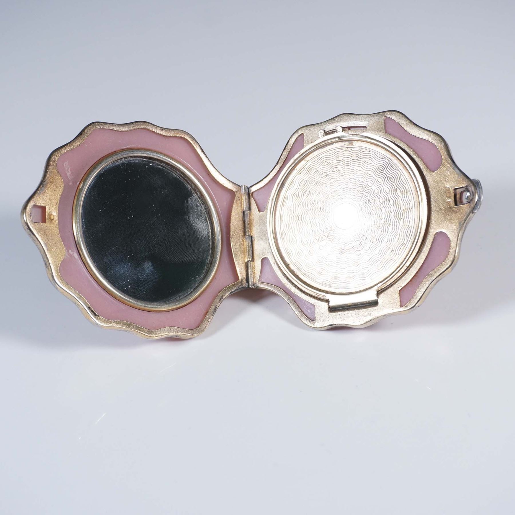 Guilloche Enamel Soviet 875 Silver Shell Compact with Mirror
