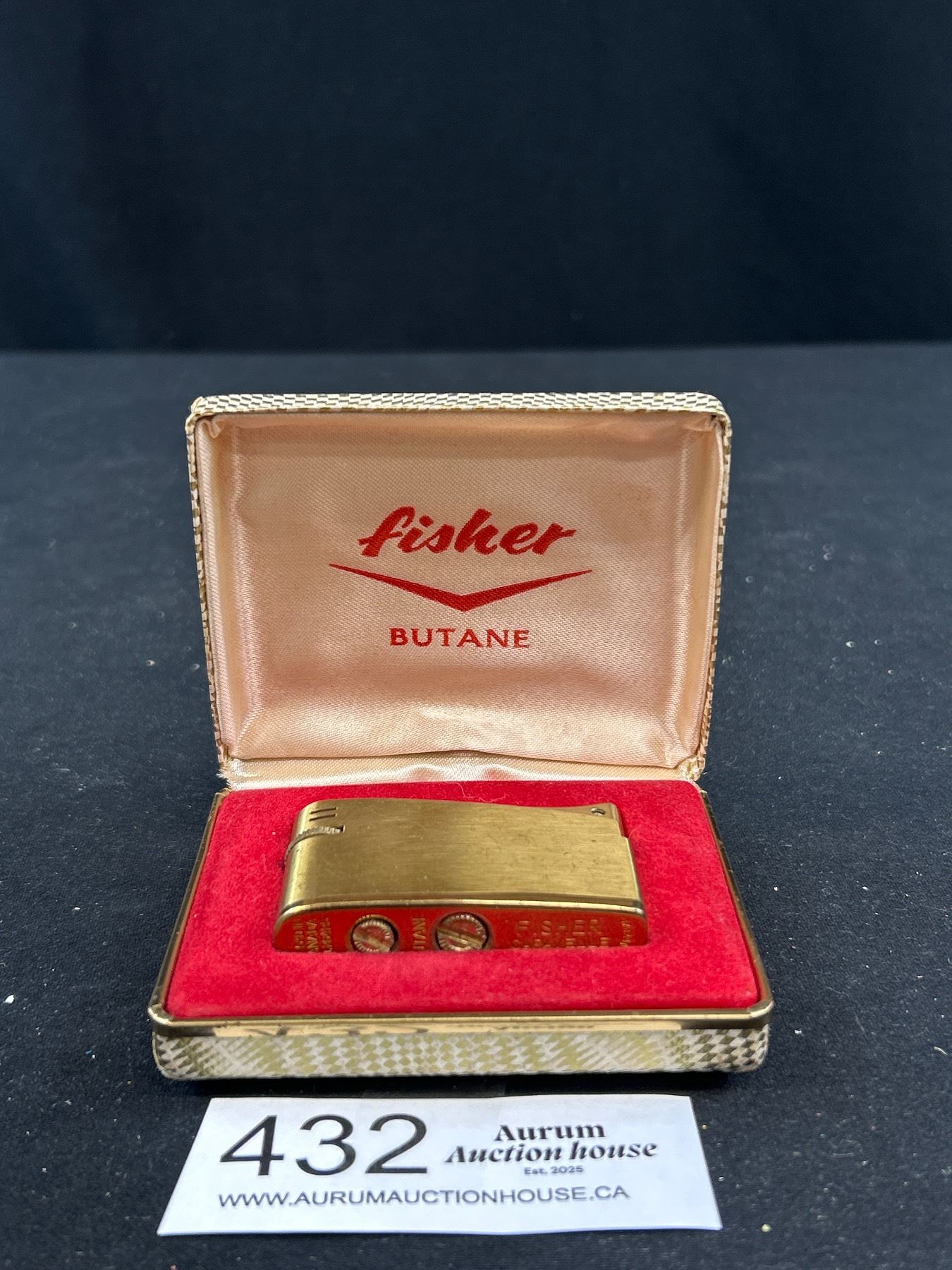 Vintage Gold Tone Fisher Butain Lighter in Original Box