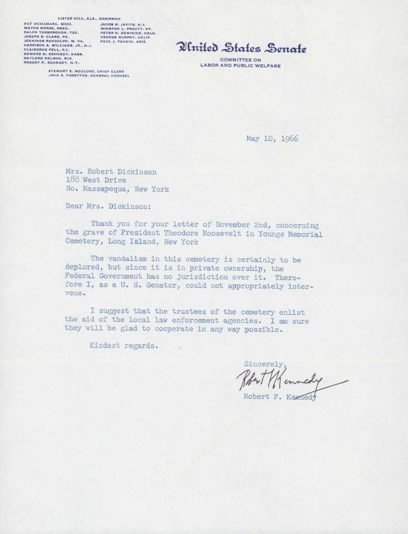 Robert Kennedy signed letter