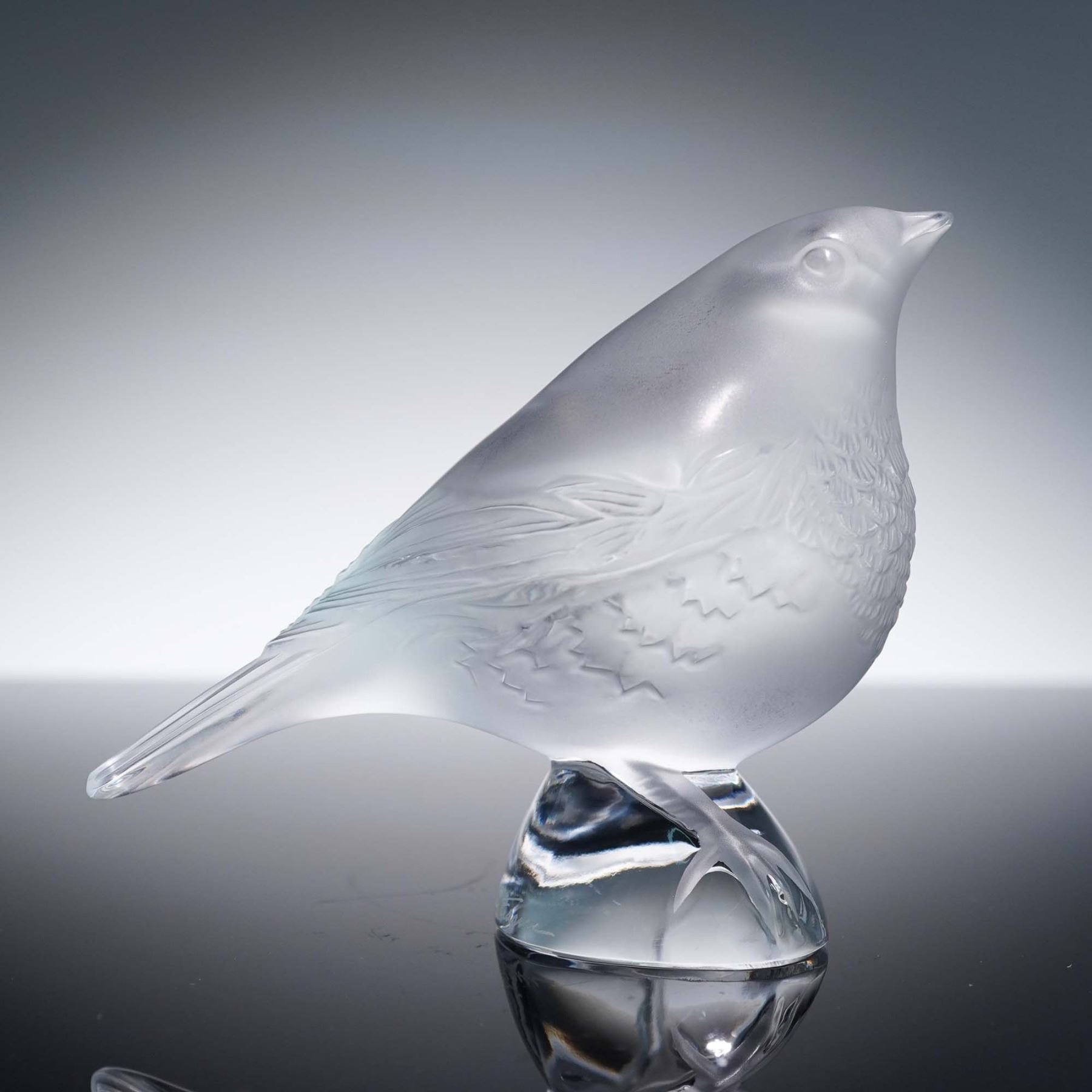 Lalique Crystal Figurine, Worried Robin
