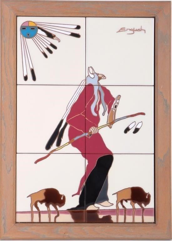 SAM ENGLISH OJIBWE NATIVE AMERICAN ON TILE FRAMED