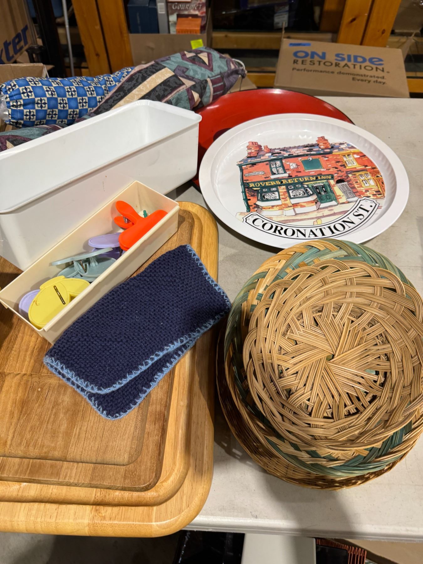 Kitchen, utensils, flatware, cutting boards, trays