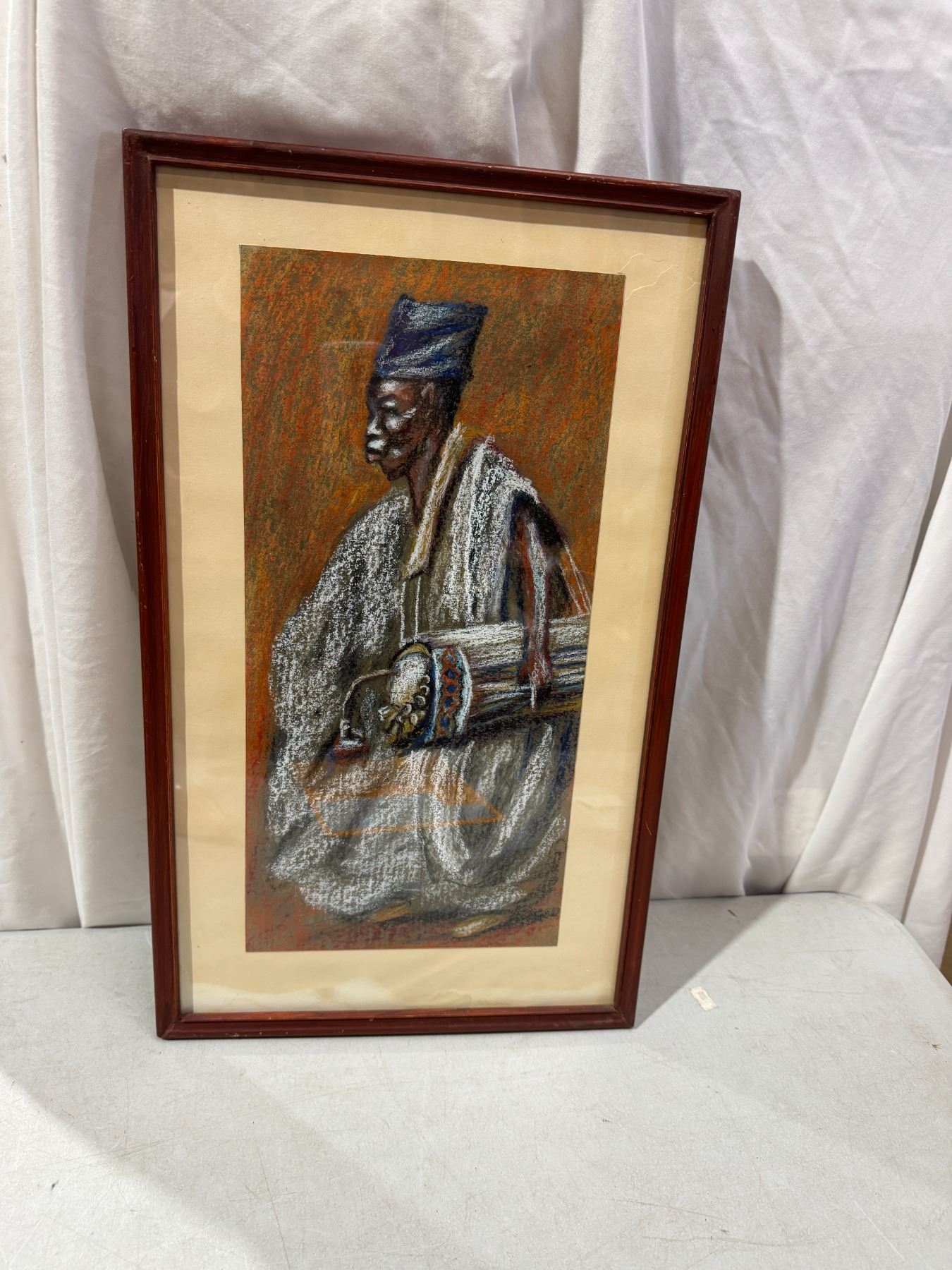 African Yoruba drummer, pastel painting