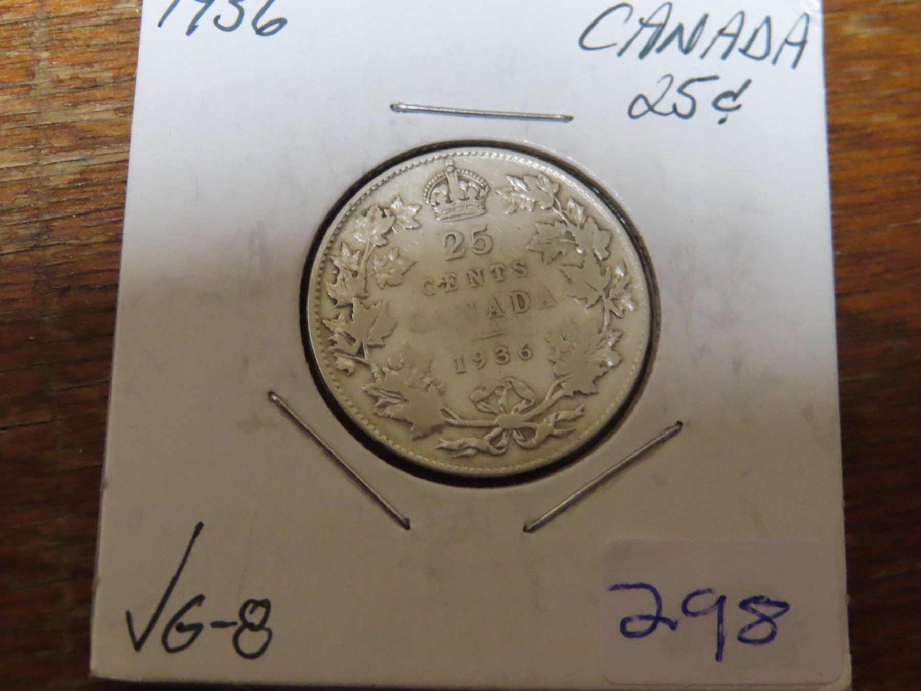 1936 Canada 25 Cent Coin - Schmalz Auctions