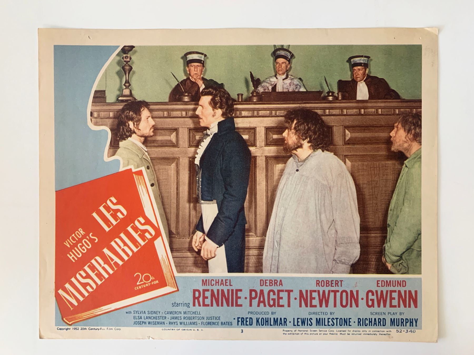 Les Misérables original 1952 vintage lobby card