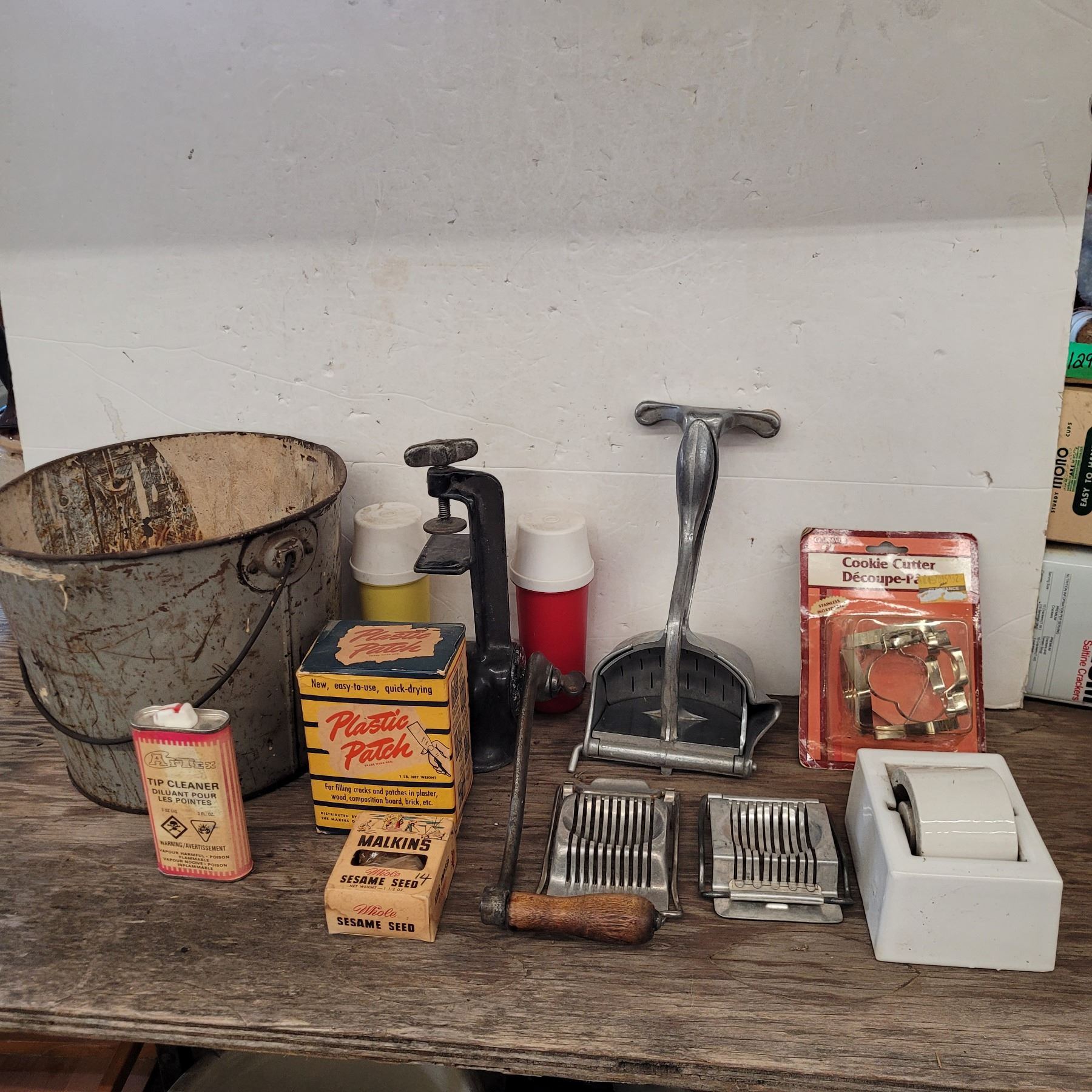 Mixed Vtg Lot - Pail, Egg Slicer, Cookie Cutter, Masher
