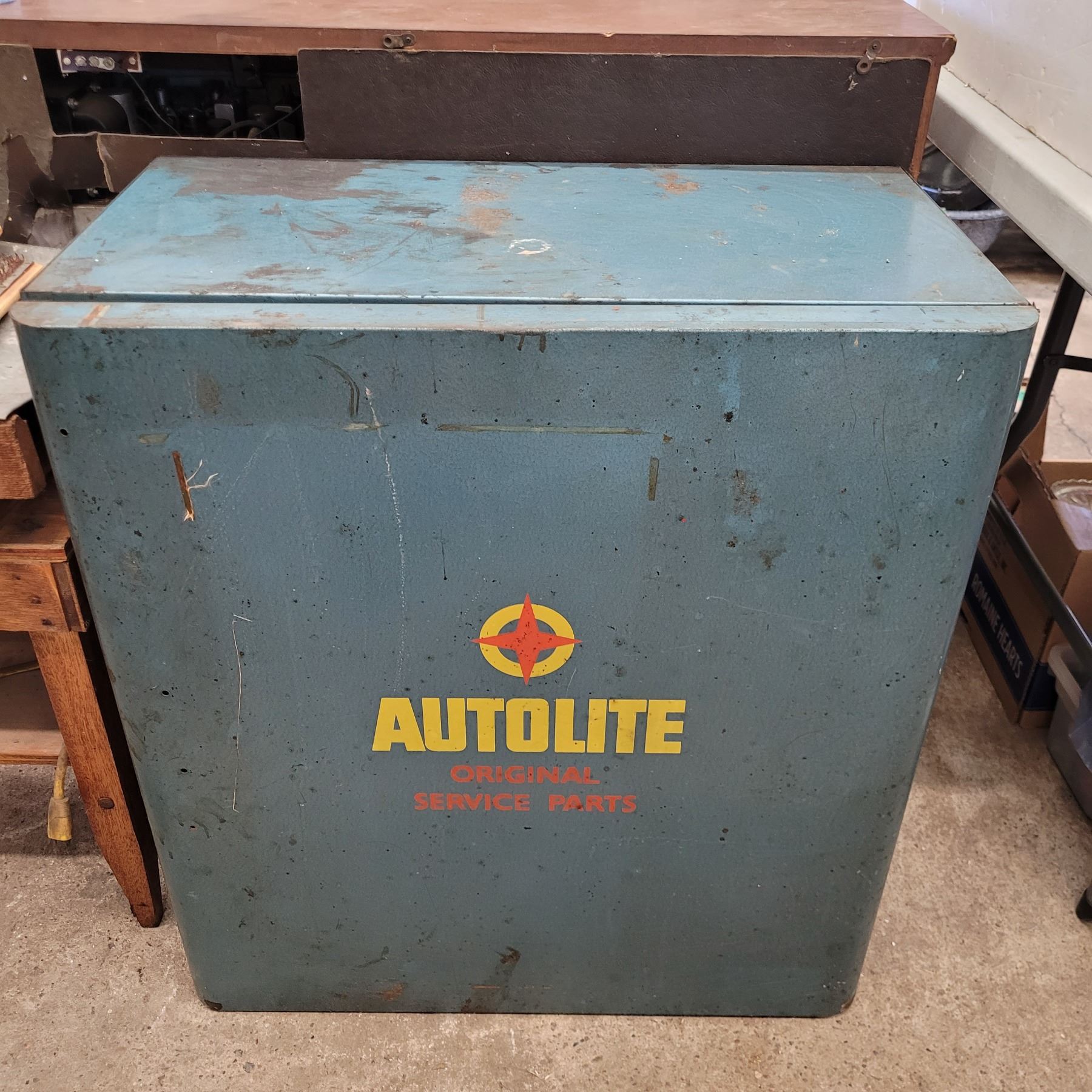 1960s Autolite Garage Shop Spark Plug Lights Storage Cabinet