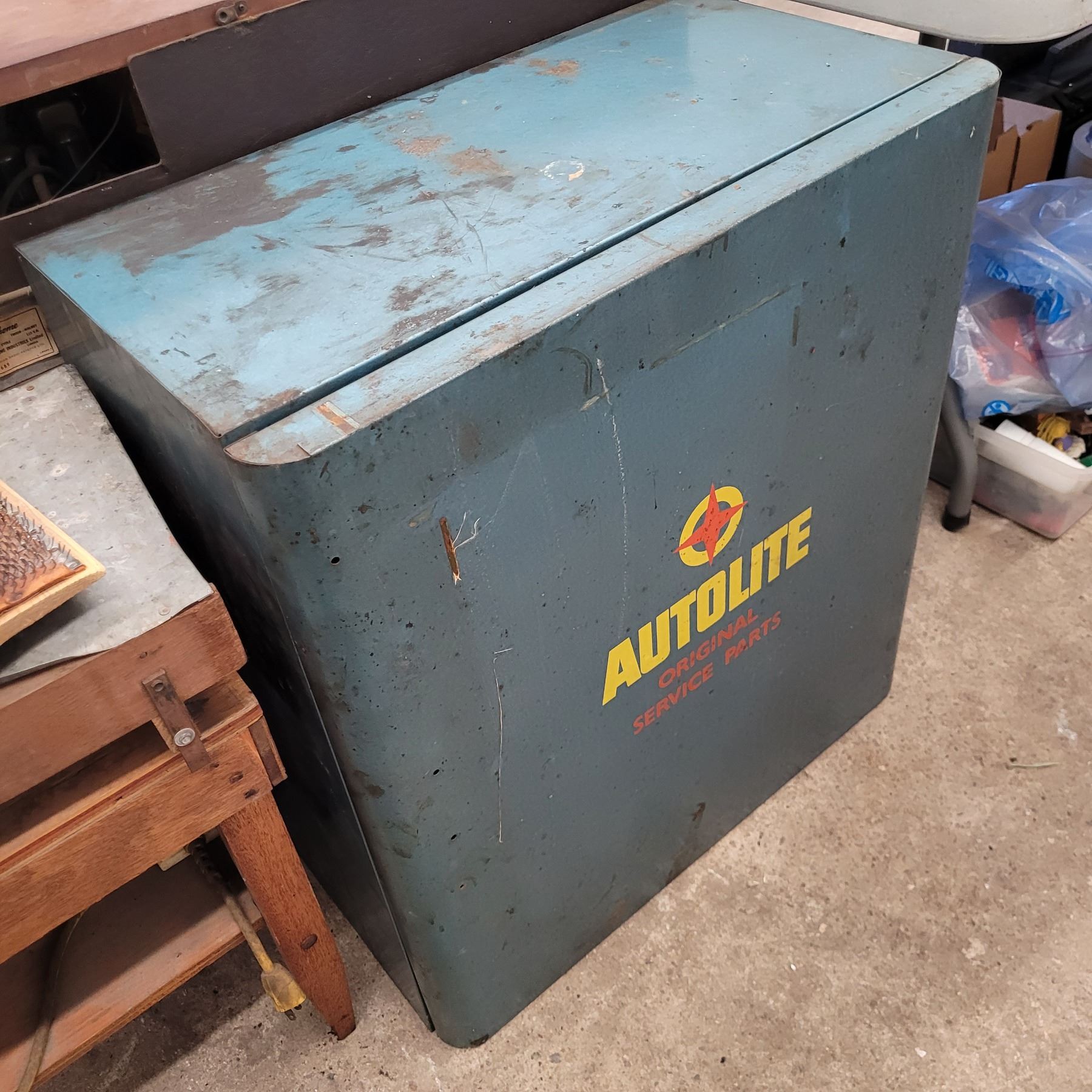 1960s Autolite Garage Shop Spark Plug Lights Storage Cabinet