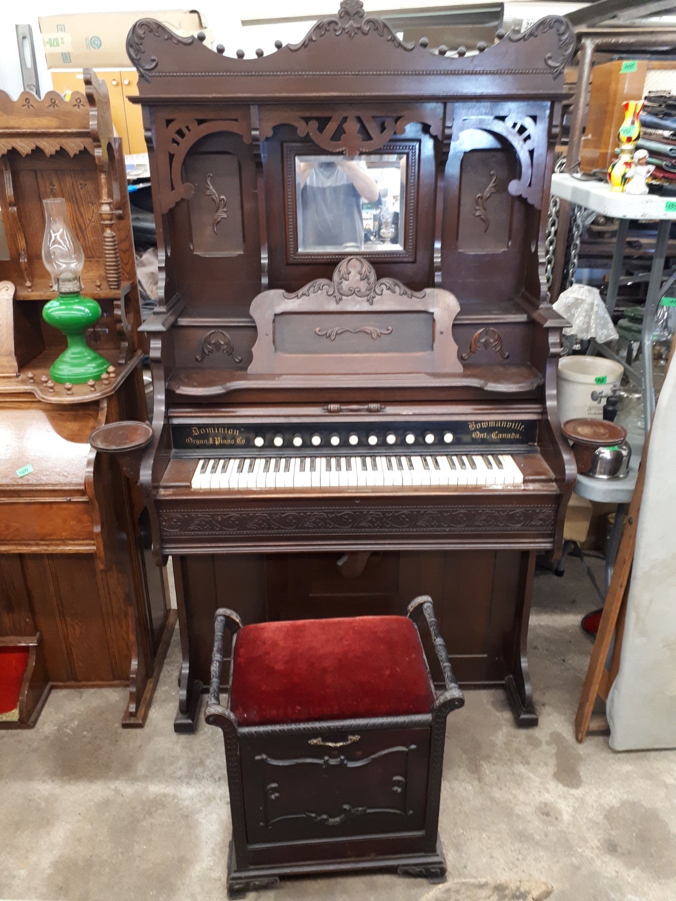 Antique Parlor Organ with Seat and Contents - Pristine 1905 Newspaper