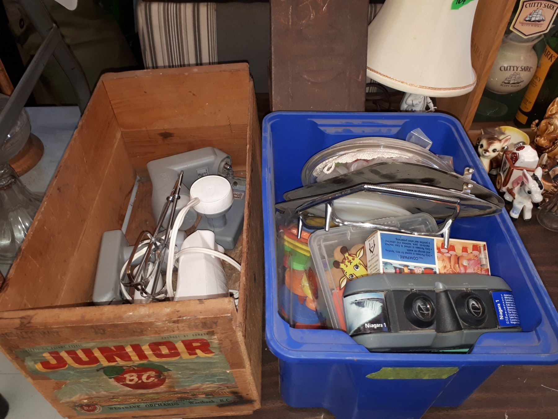Mixed Estate Lot - Wooden Apple Crate, Mixer, Satellite Receivers ...