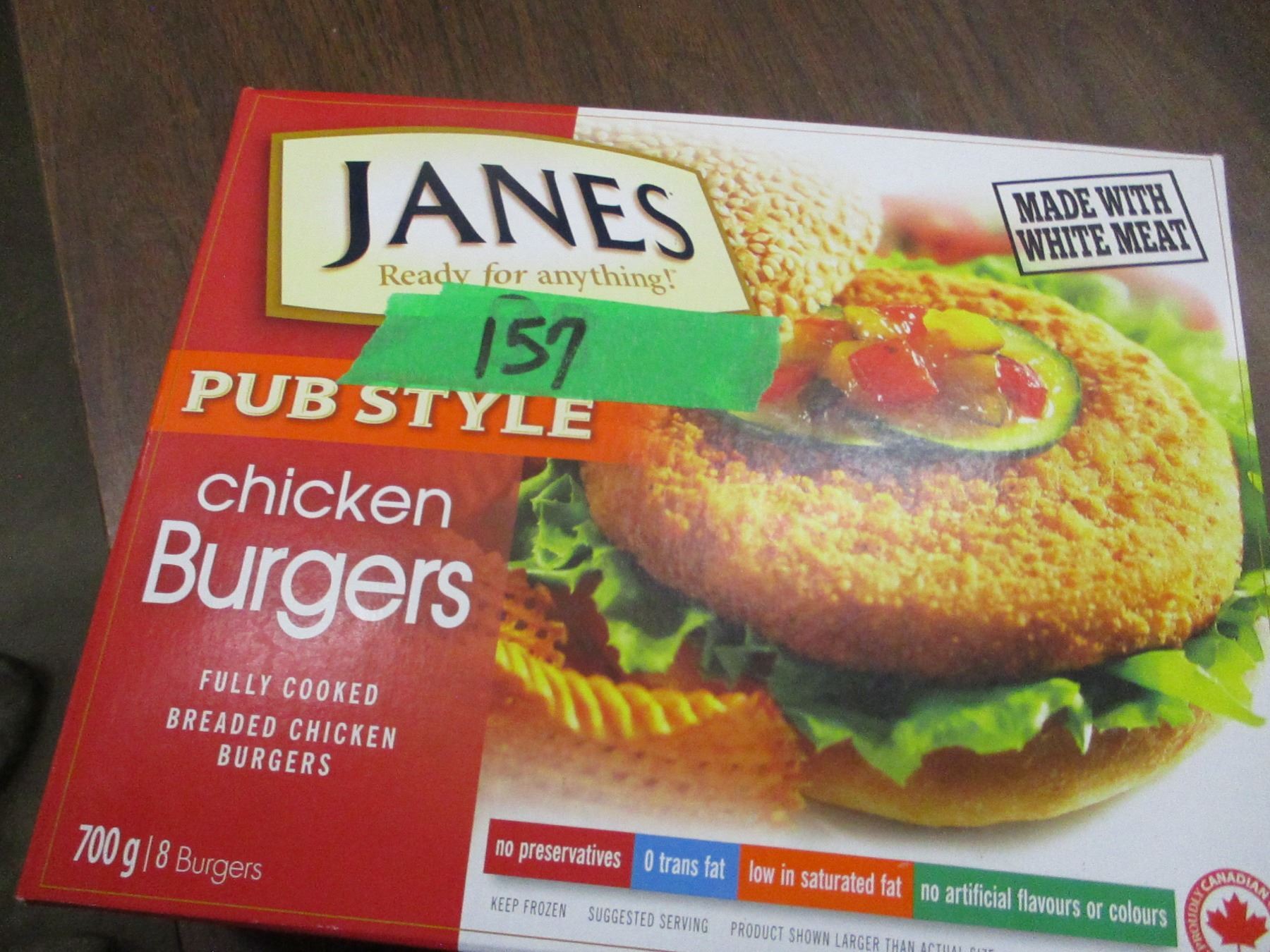 FROZEN: JANE'S FULLY COOKED CHICKEN BURGERS (700G) - BOX