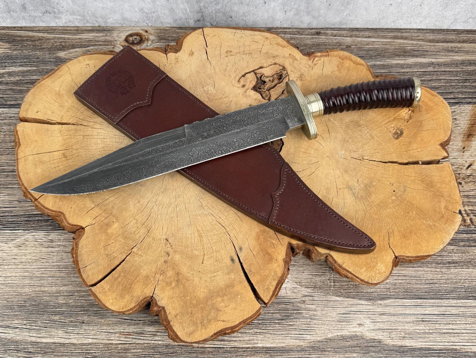 Lewis Drake Custom Made Damascus Bowie Knife