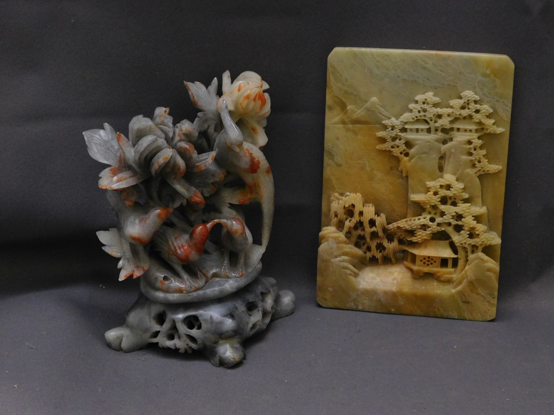 2 Stone Asian Carvings Figurines Decor