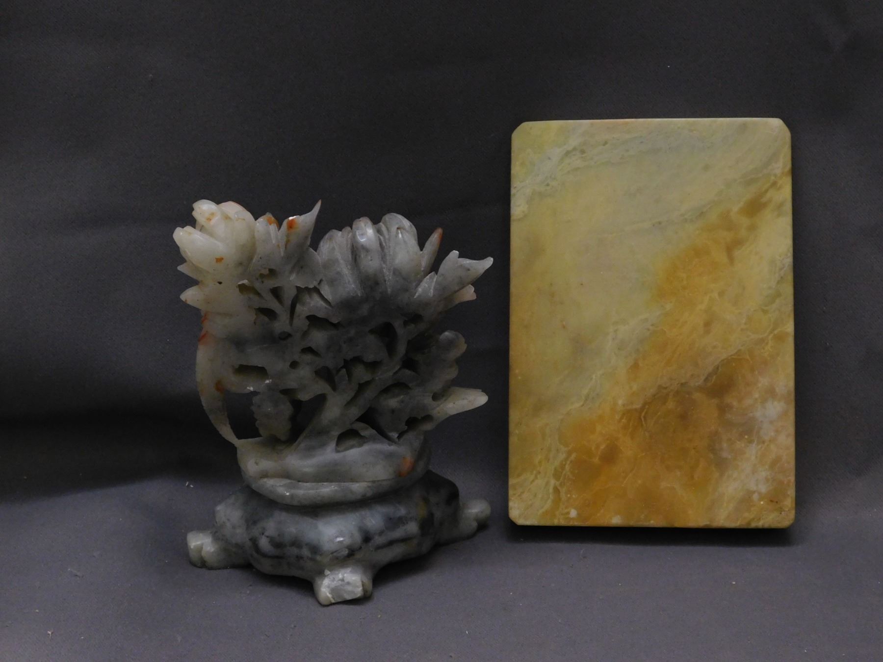 2 Stone Asian Carvings Figurines Decor