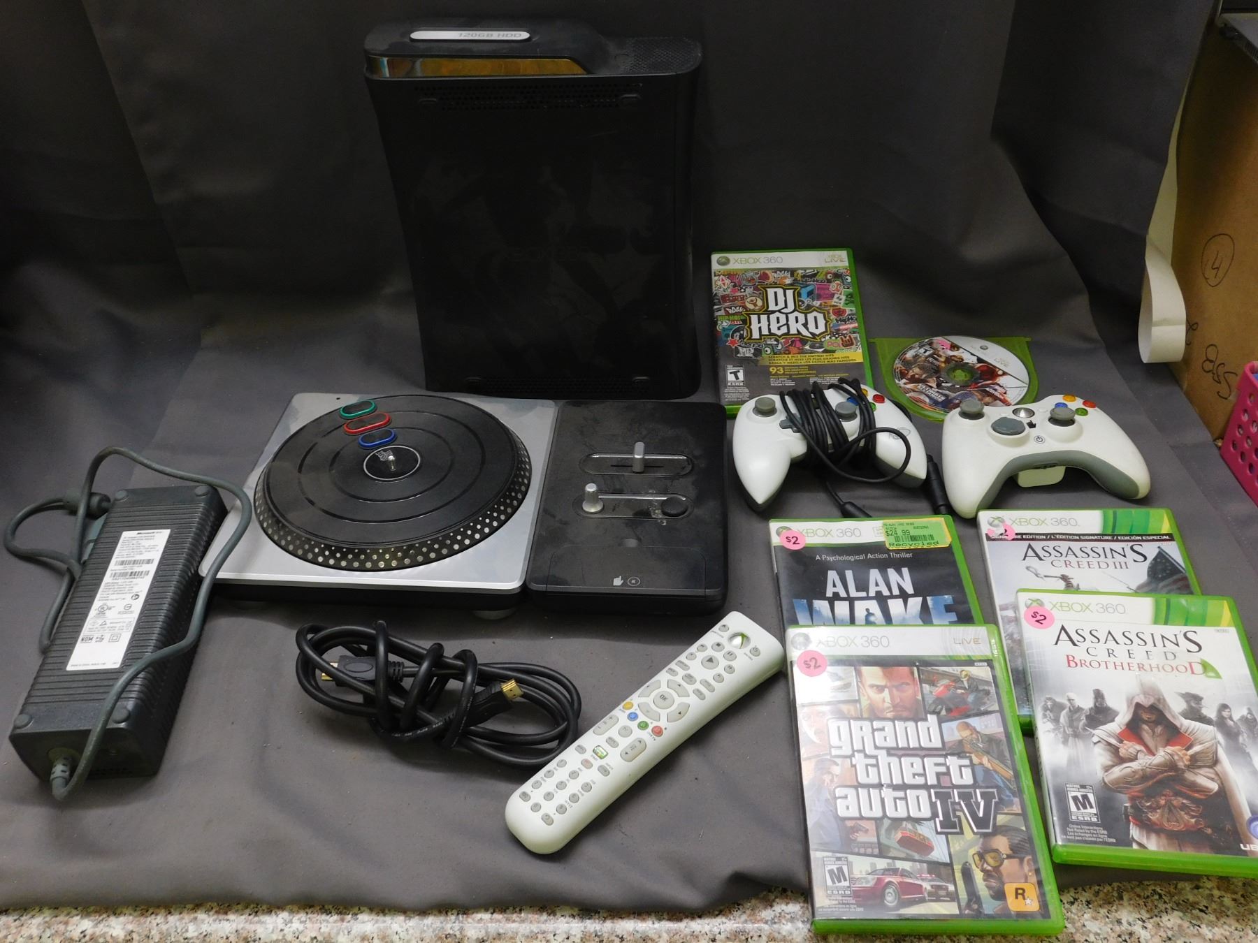 Xbox 360 Console Bundle with 2 Controllers, Games, DJ Turntable, Power ...