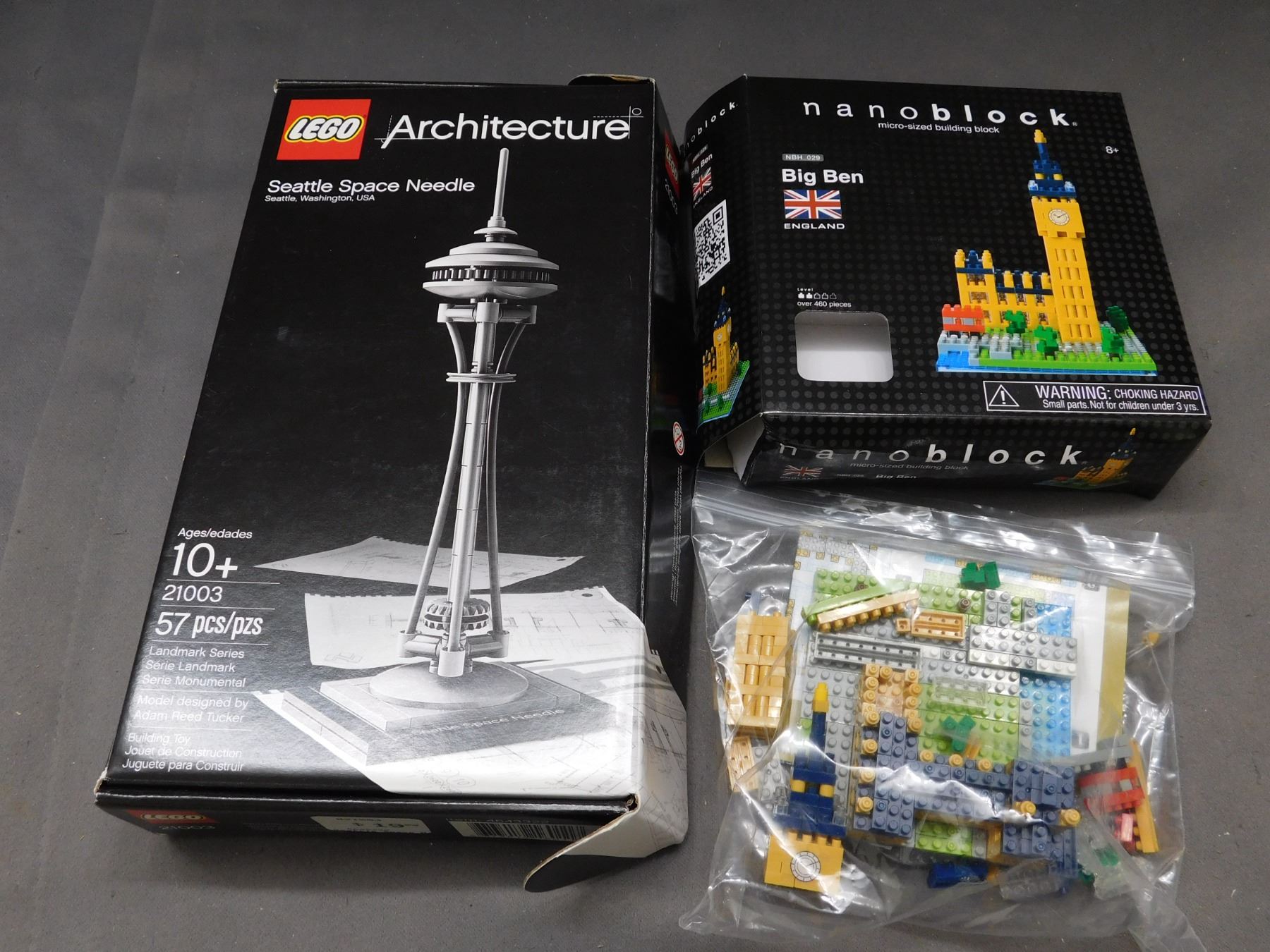 Lot of 2 LEGO Building Sets nano-block 'Big Ben' and Seattle Space Needle