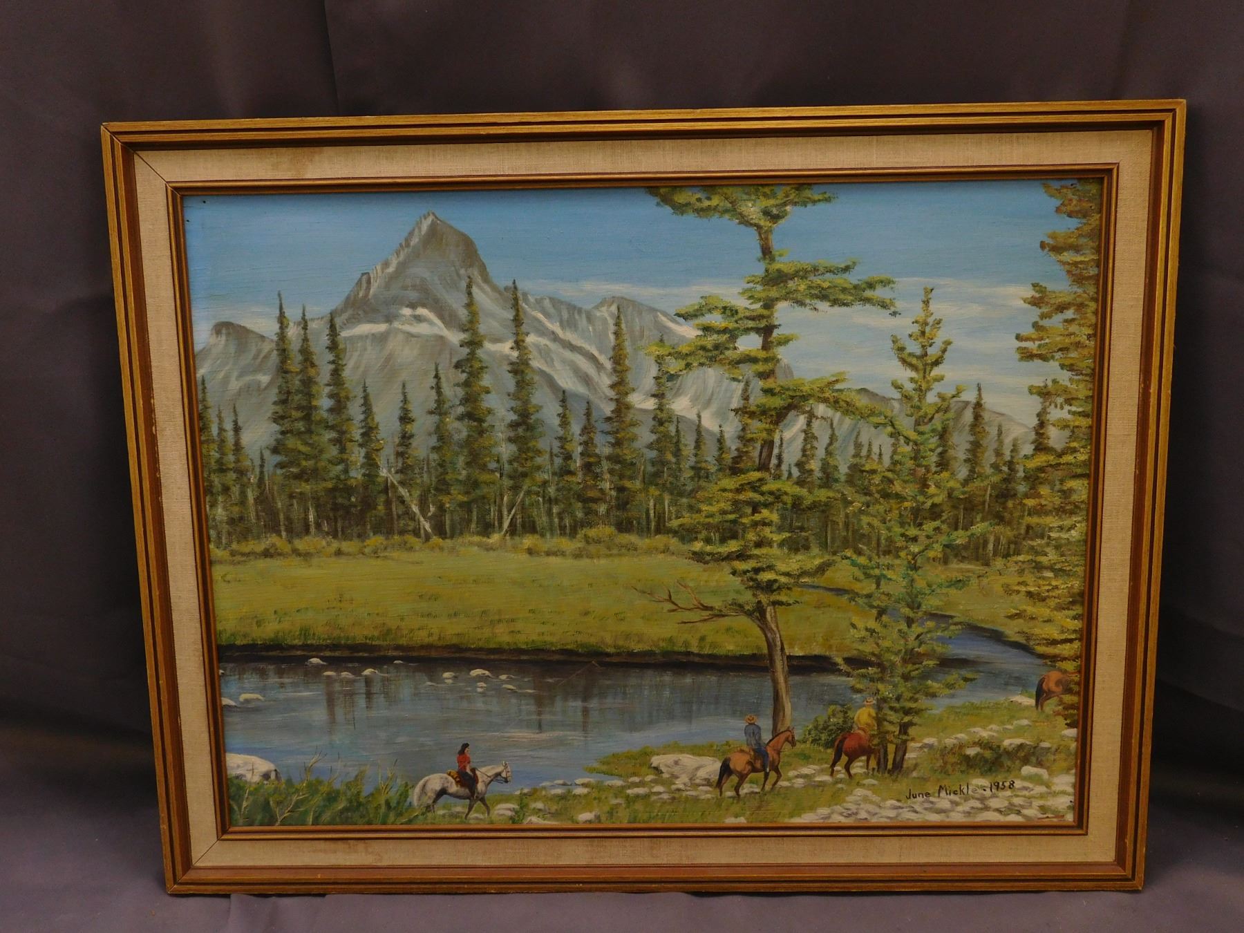 Original Artist Signed June Mickle 1958 Painting, Horseback Riders ...