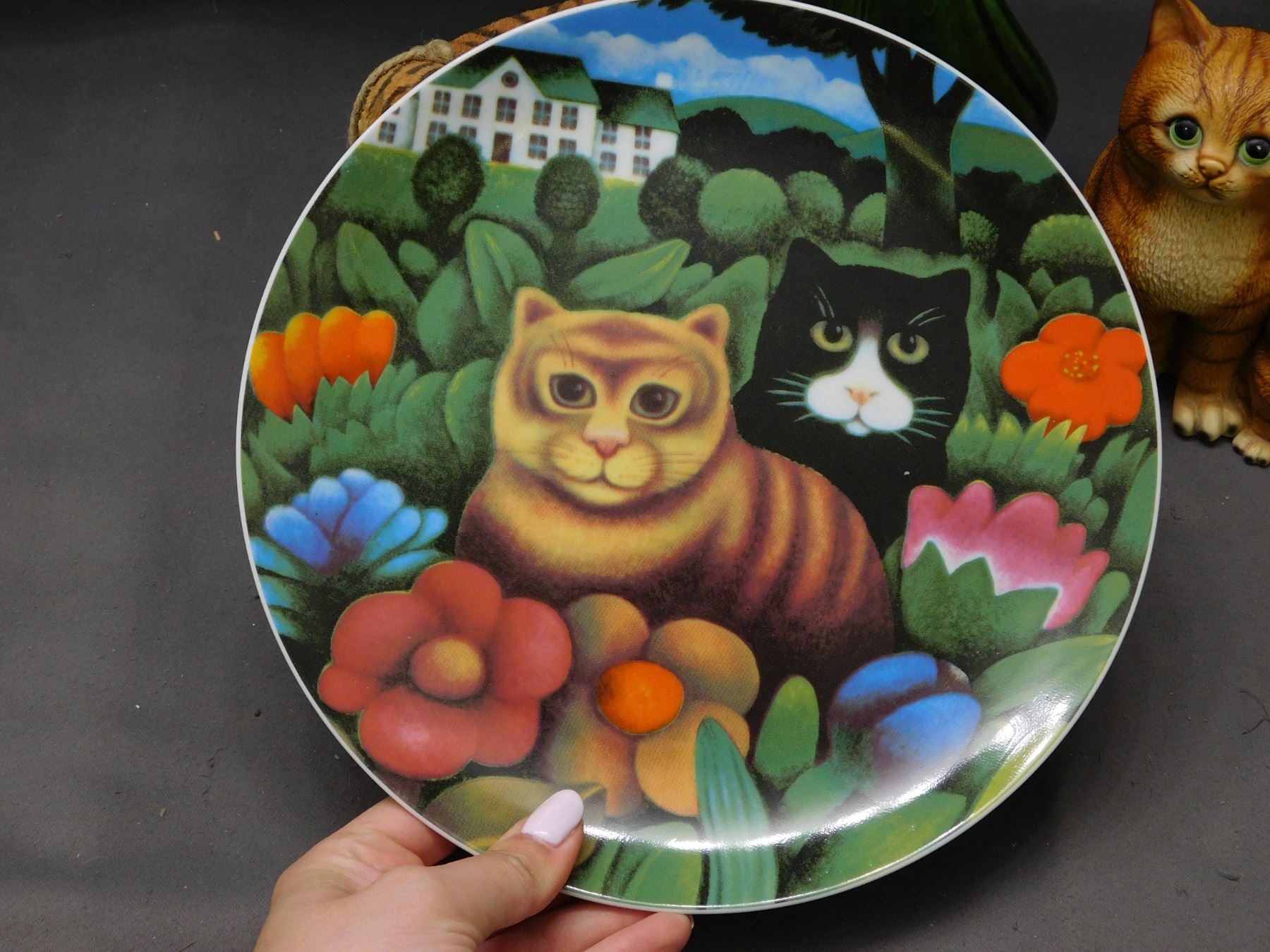 4pcs Martin Leman Basil and Clarissa Cat Plate, Hand Painted Tiger ...