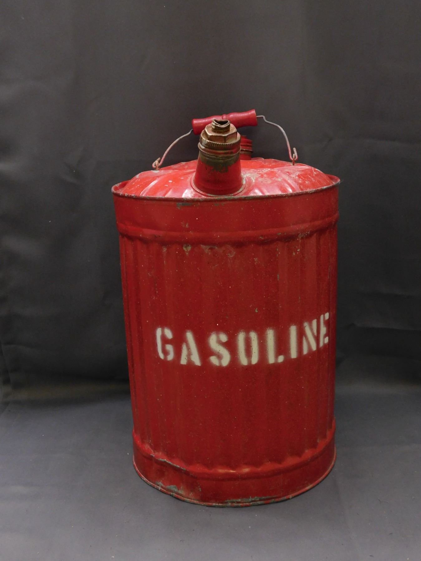 Red Gasoline Canister Oil Tin 15" tall 11" diameter