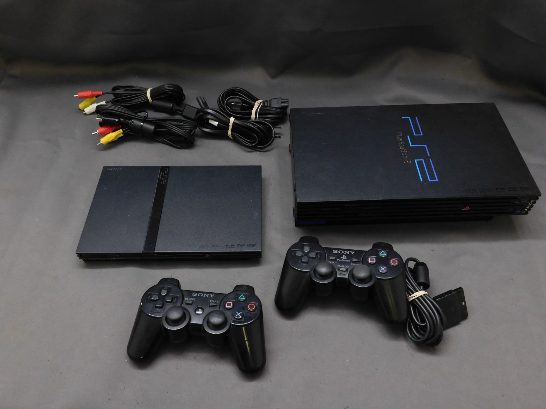 Playstation Bundle PS2 Consoles Fat & Slim, 2 Controllers (1 is PS3 ...