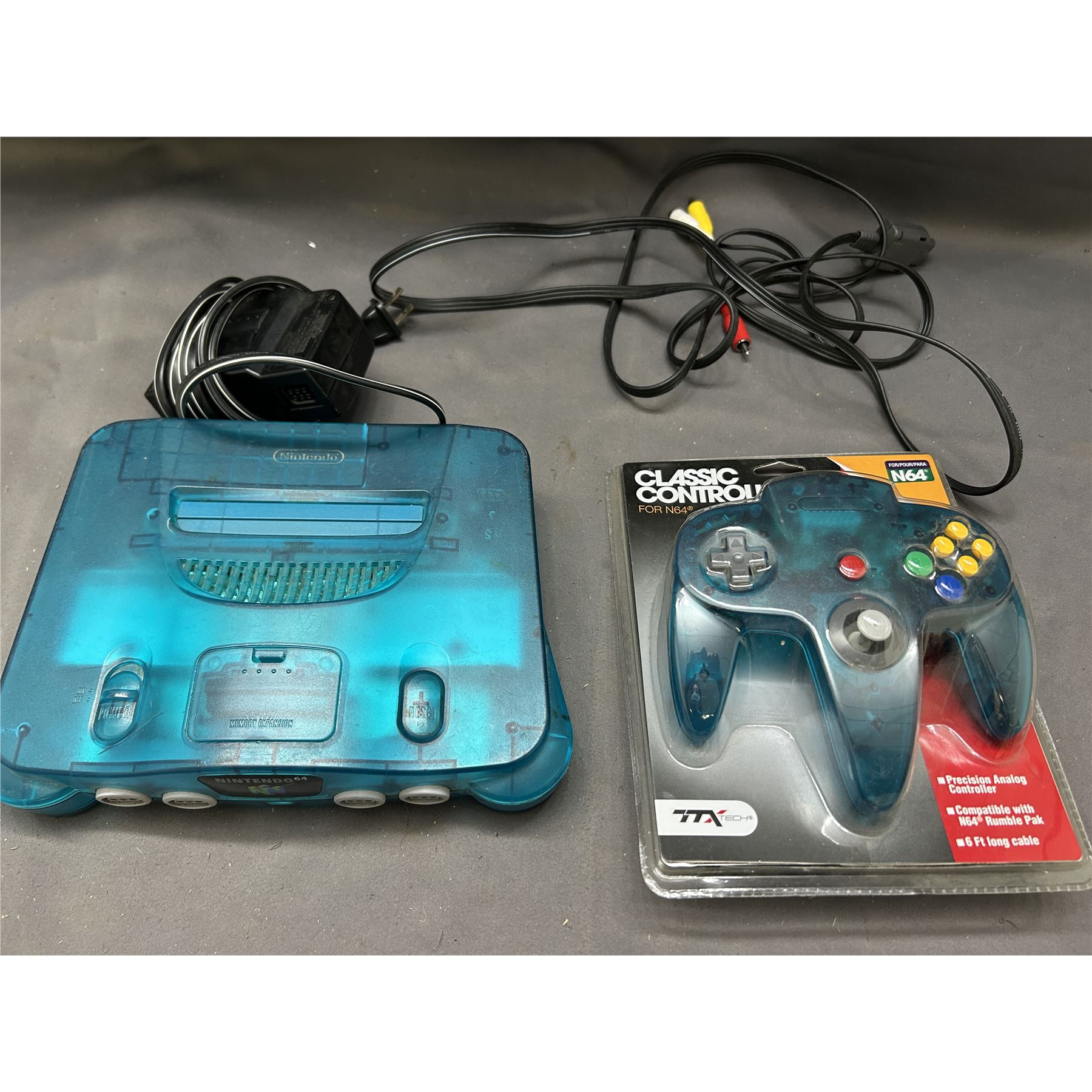 Nintendo 64 N64 Funtastic Clear Blue Console, 3rd Party Controller ...
