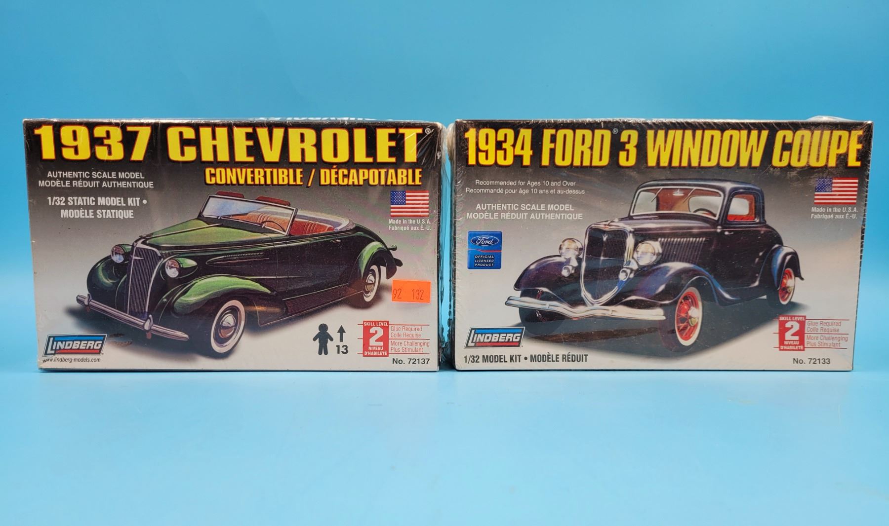 Sealed Lindberg 1937 Chevrolet Convertible & 1934 Ford 3-Window Coupe 1 ...