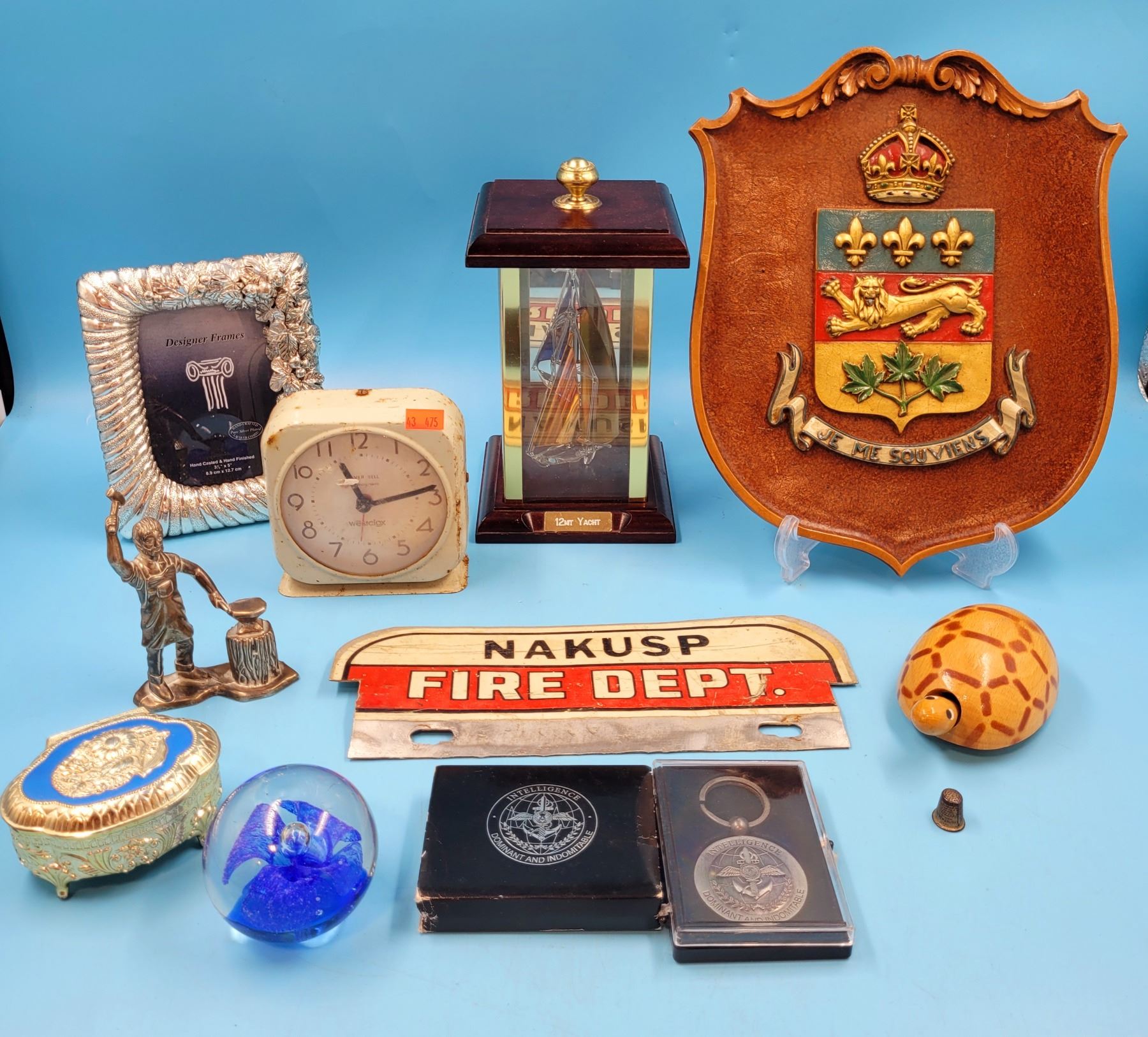 VTG Collectibles Lot w/ Handmade Czech Turtle, Clock, Blacksmith Figure ...