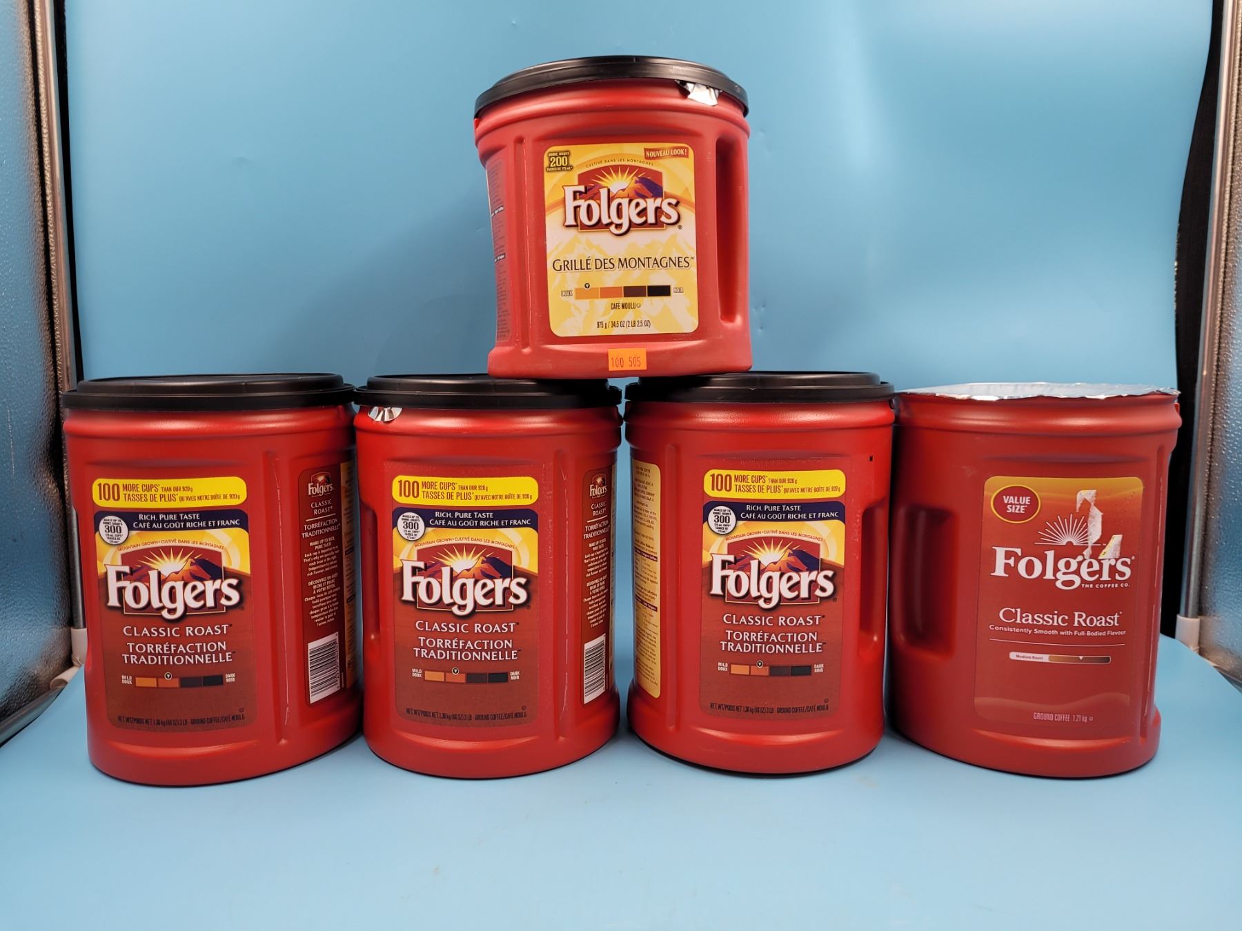 5 Cans of Sealed Folgers Coffee