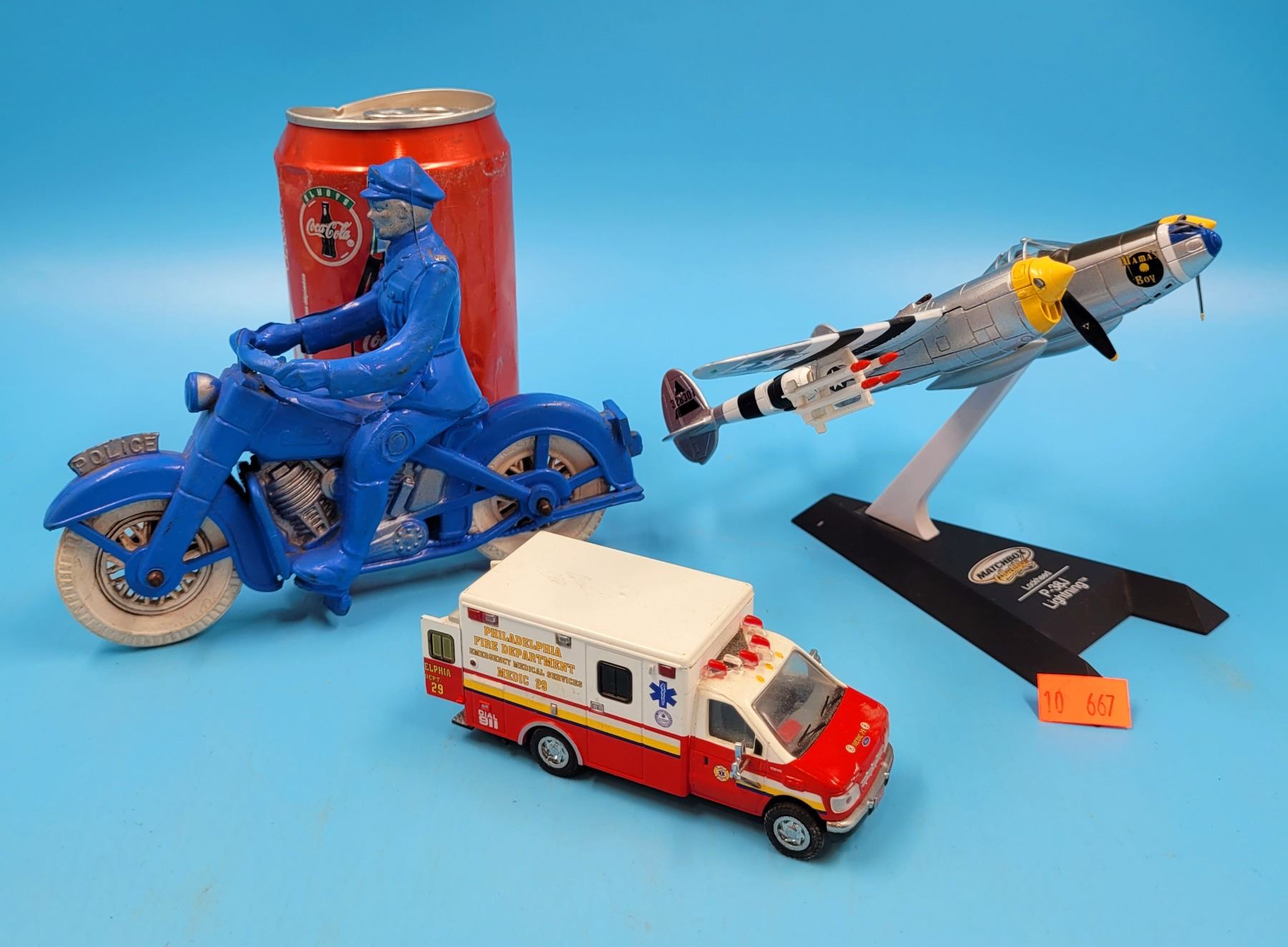 VTG Ambulance Die-Cast Vehicle, Matchbox Plane & Police Bike
