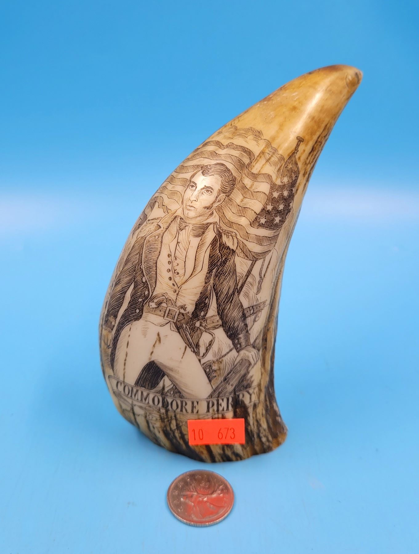Replica Sperm Whale Tooth Carving Commodore Perry