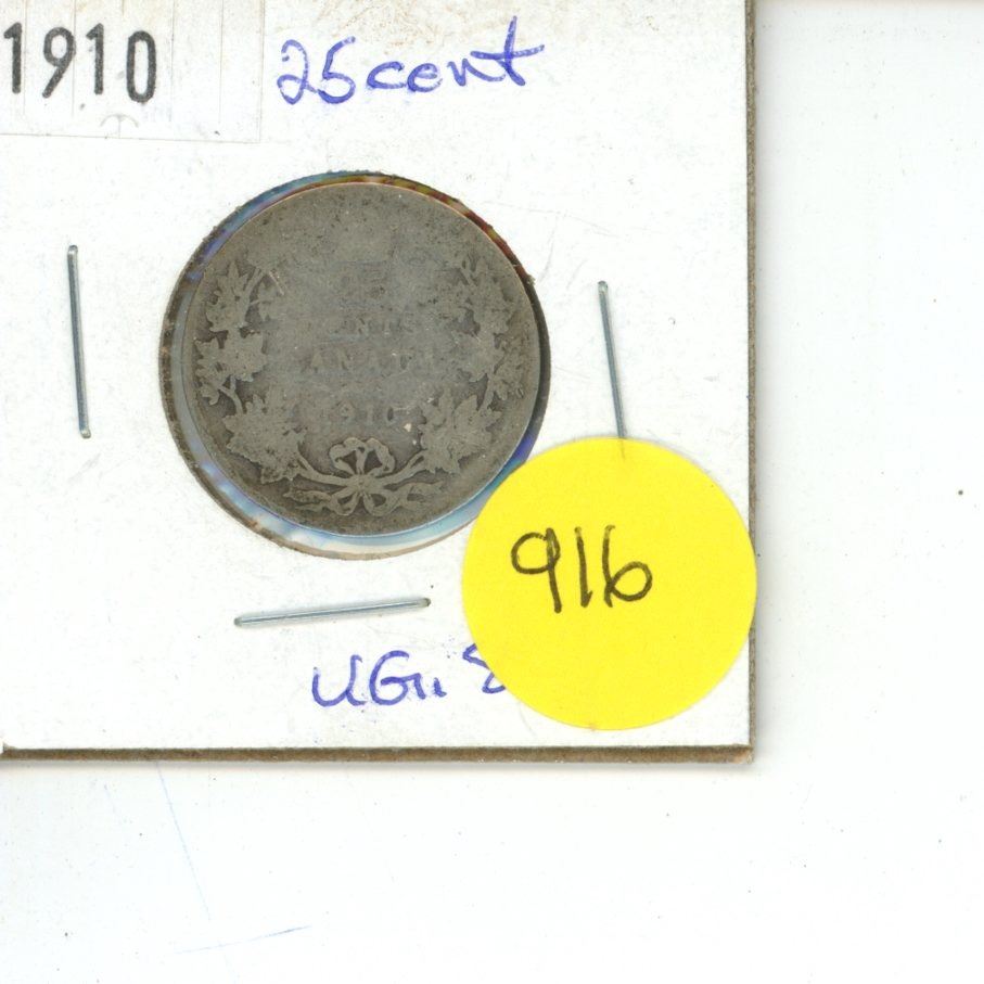 Canadian 25 Cent Coin 1910 VG.8 - Schmalz Auctions