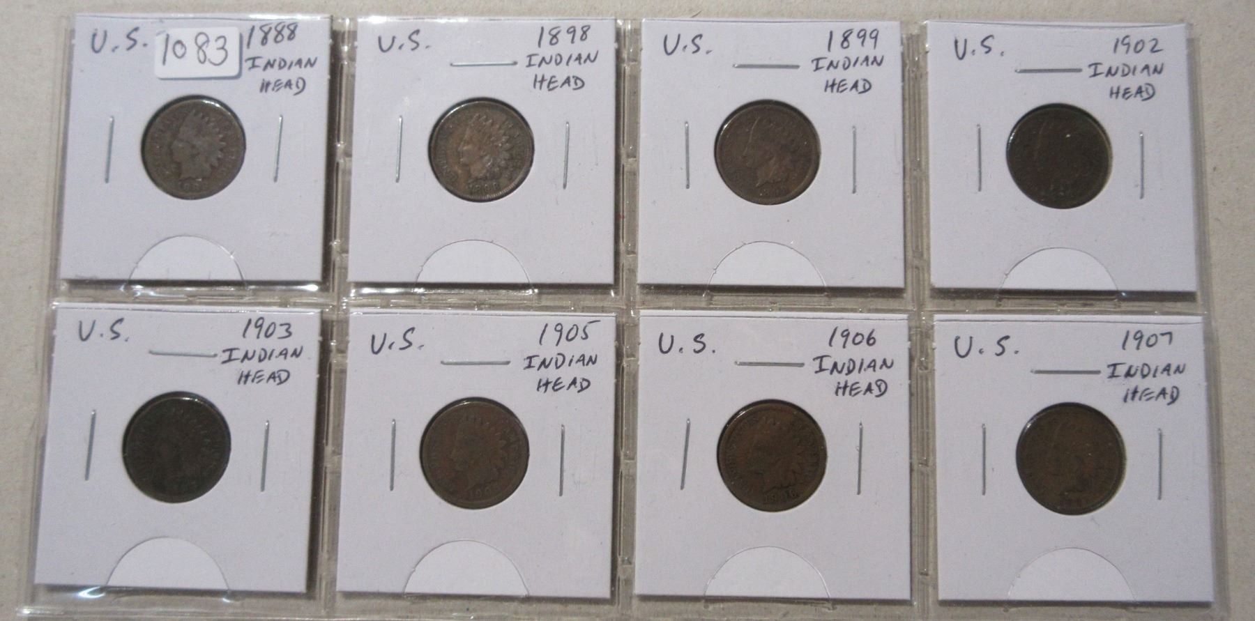 Set of 8 U.S. Indian Head Cents 1888 – 1907. G-VG. - Schmalz Auctions