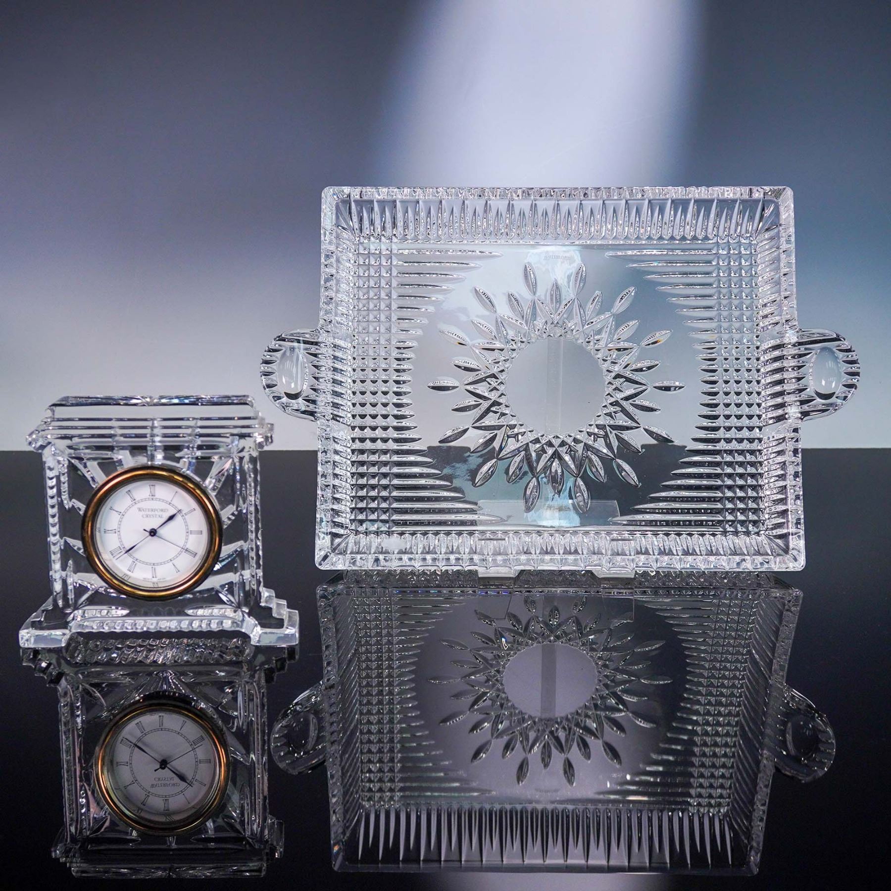 Waterford Crystal Clock and Rectangular Tray Set