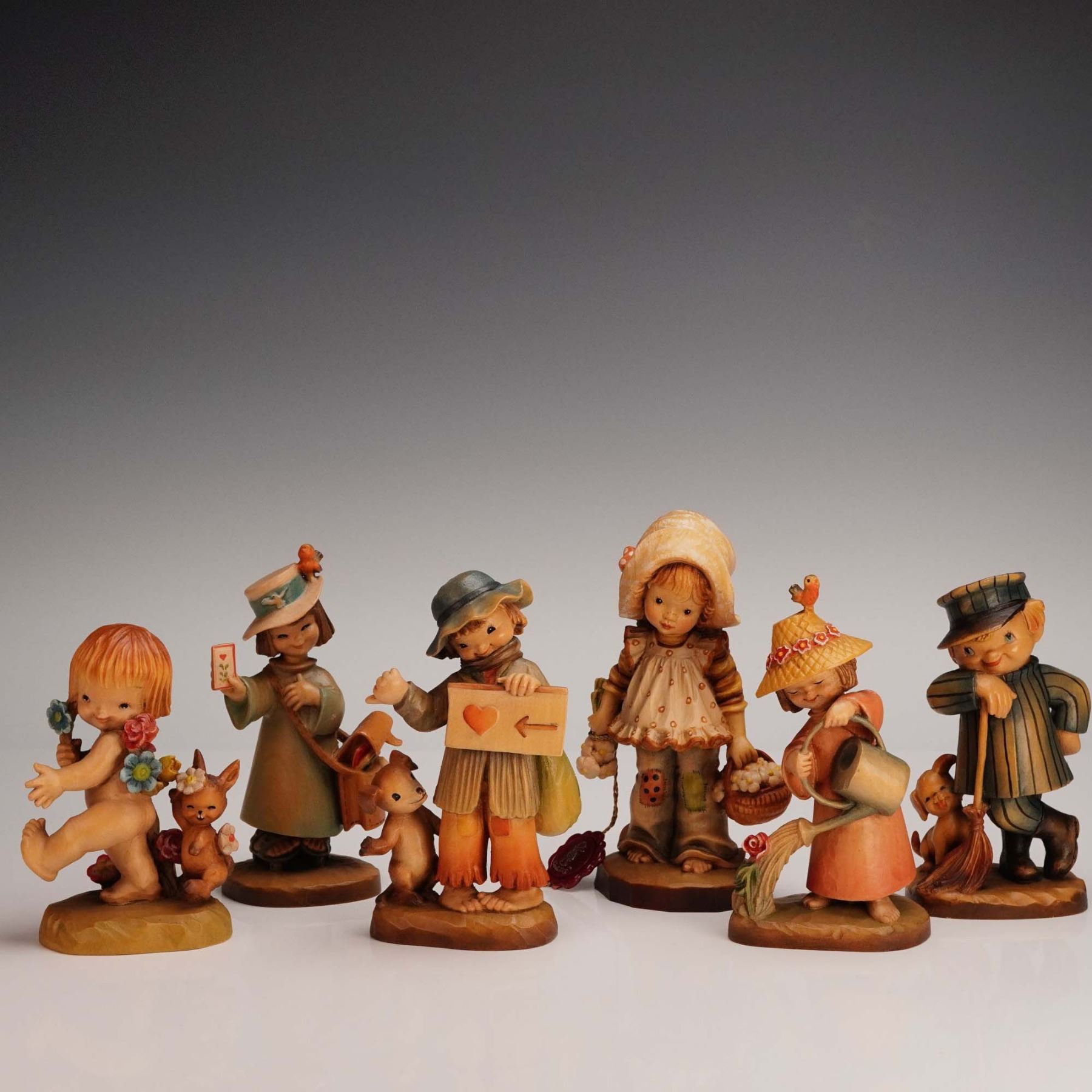 6pc ANRI Wood Carved Figurines, Ferrandiz & Valentine Designs