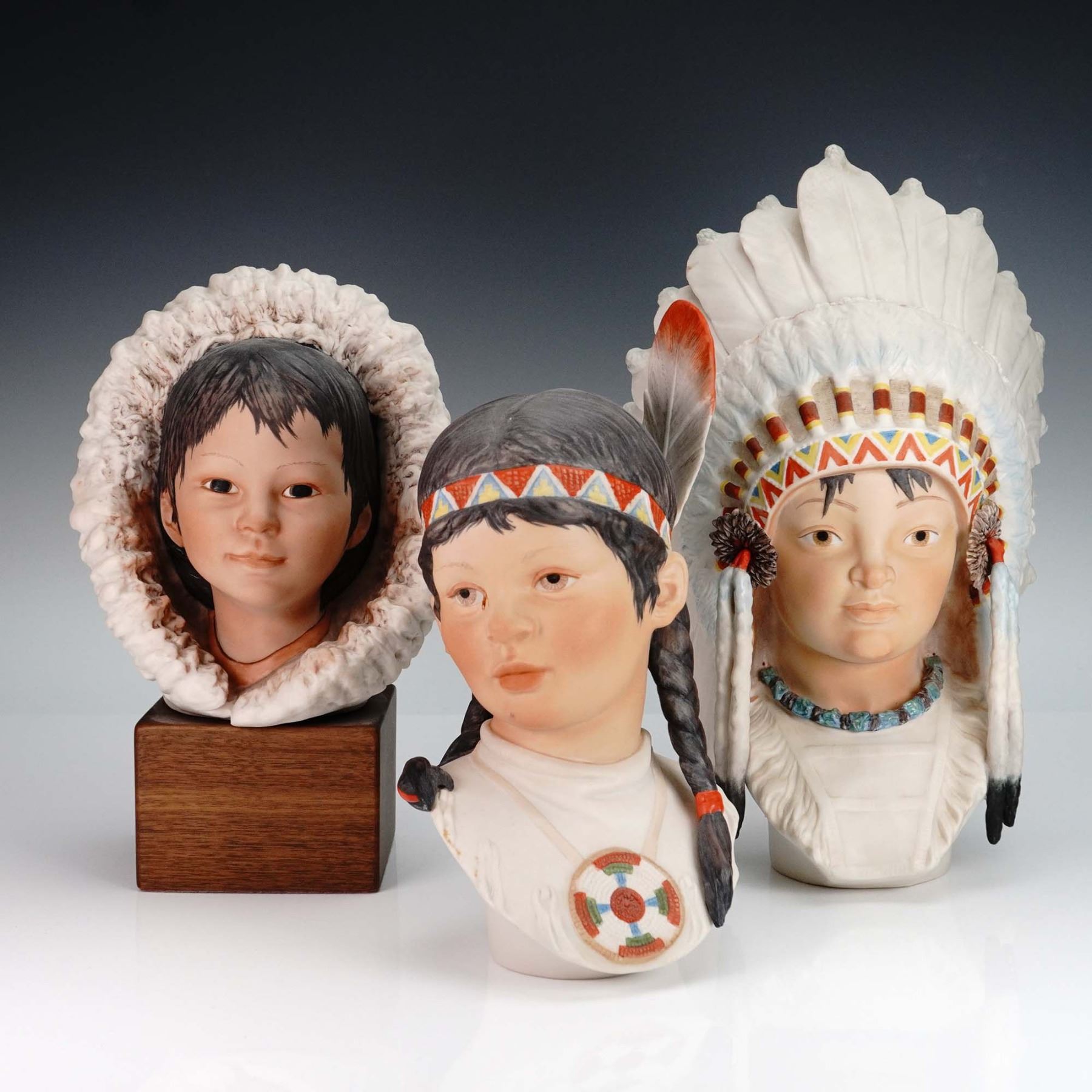 3pc Cybis Porcelain Busts of Native American and Inuit Children