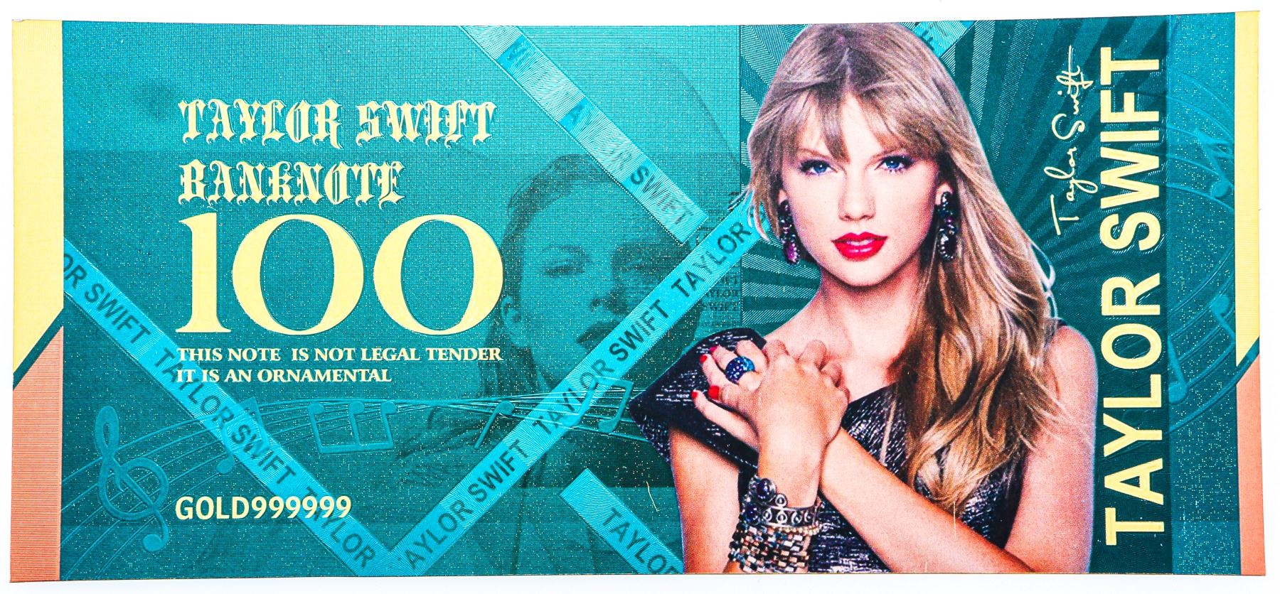 TAYLOR SWIFT Golden Collectible Banknote 100 .999 Fine Gold Foil Overlay