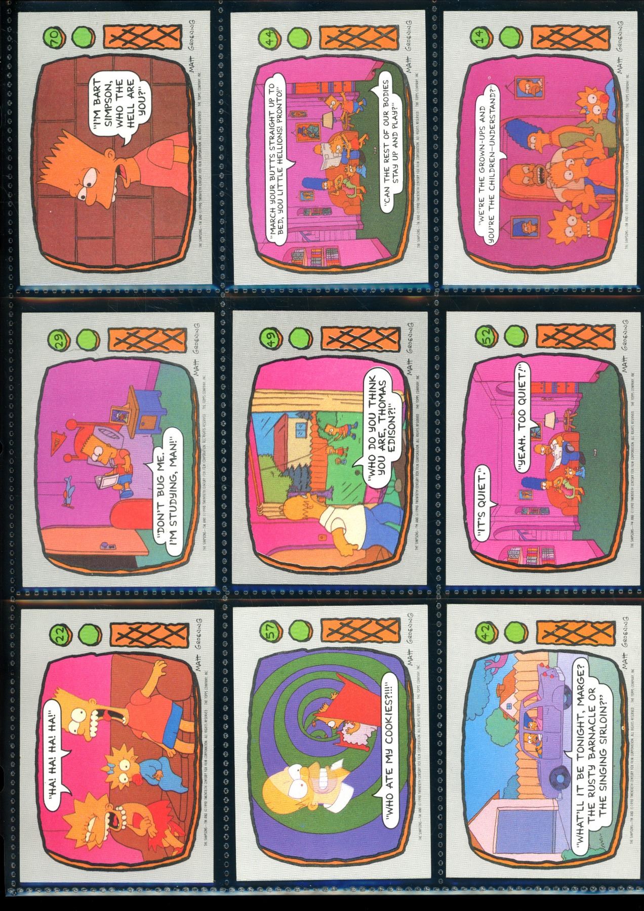 1990 Lot of 9 Various Simpsons Collector Cards