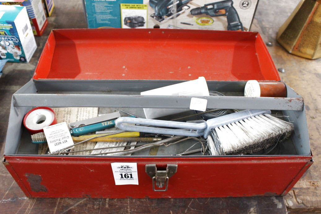 Metal Toolbox w/Pipe Wrench and Asst. Tools