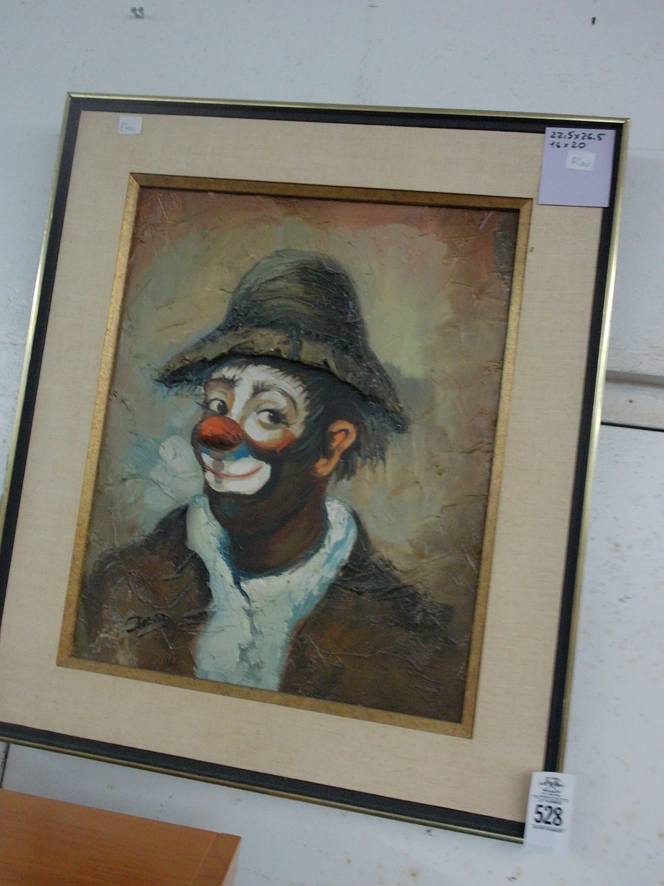 Framed Textured Oil ON Canvas Clown Artist Signed - 20 X 30