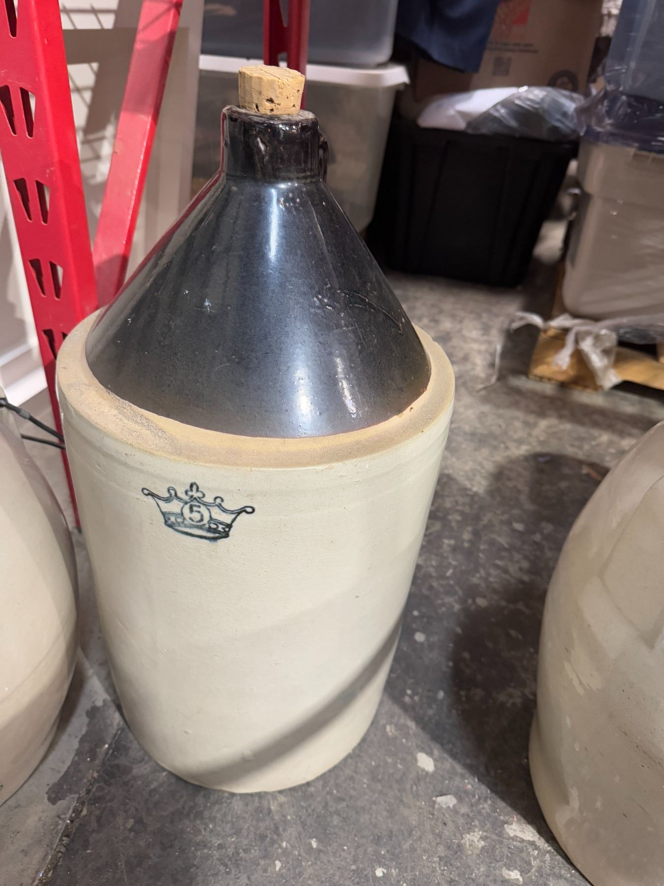 Antique 5 Gallon Blue Crown Crock Shoulder Jug Stoneware